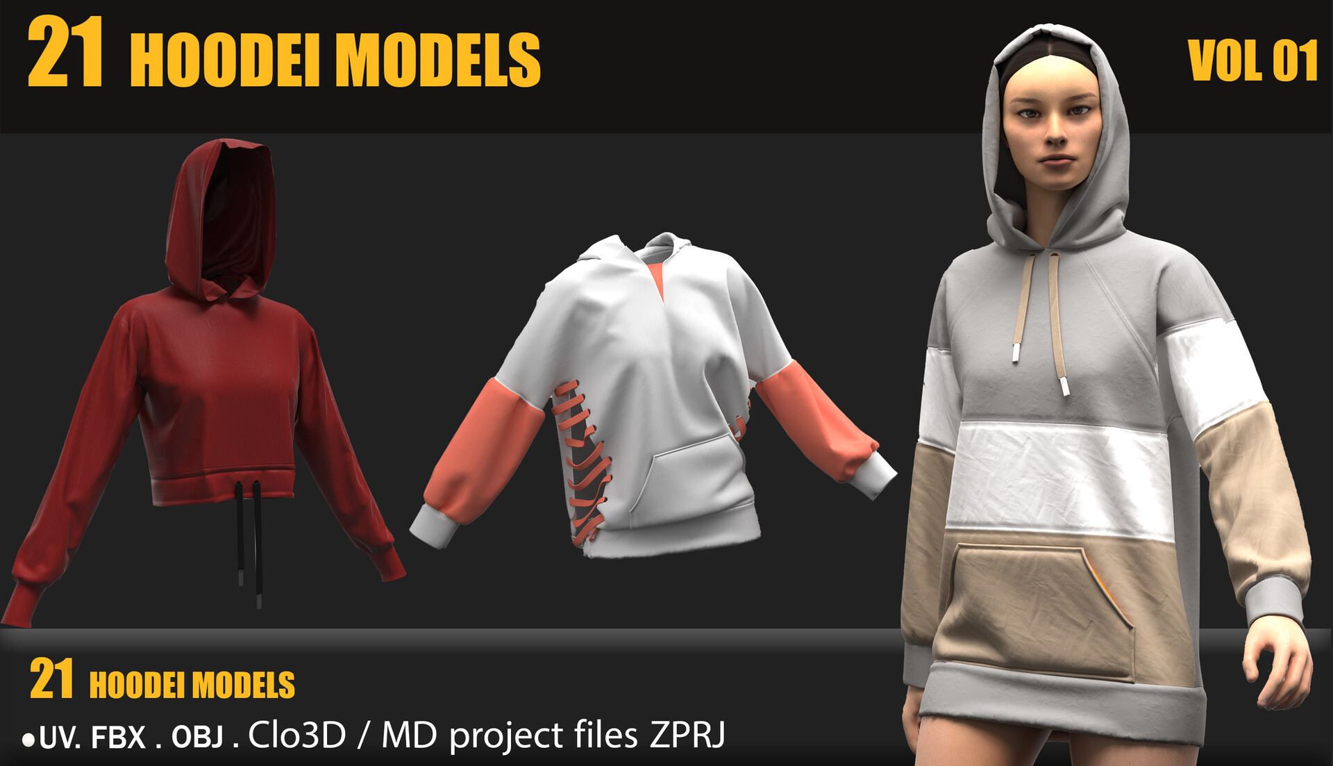rouzbeh hokami - 21 HOODEI MODELs Clo3D / MD Project Zprj . UV . FBX . OBJ