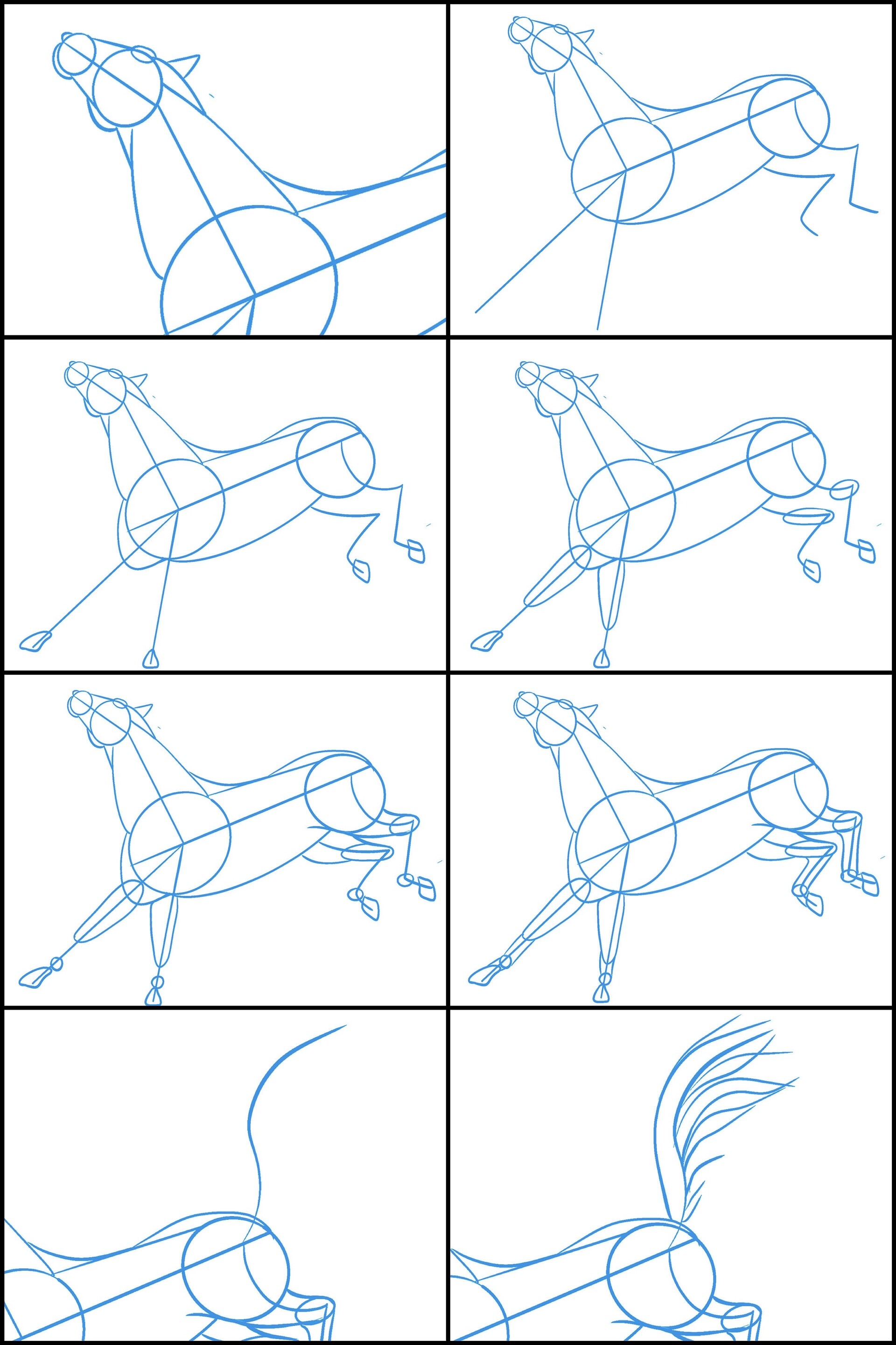 how to draw a horse jumping step by step