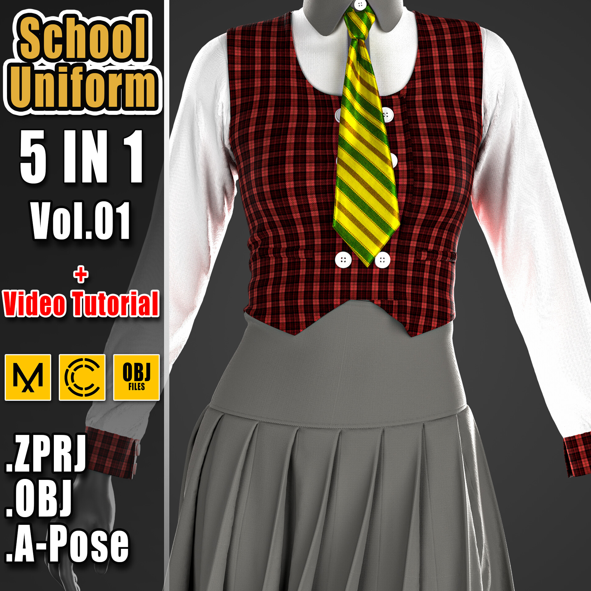 ArtStation - 5 School Uniform + 5 In 1 + Clo3D/Marvelous + Video ...