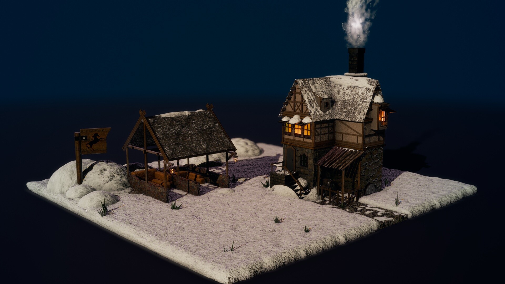 ArtStation - Snow-covered medieval house