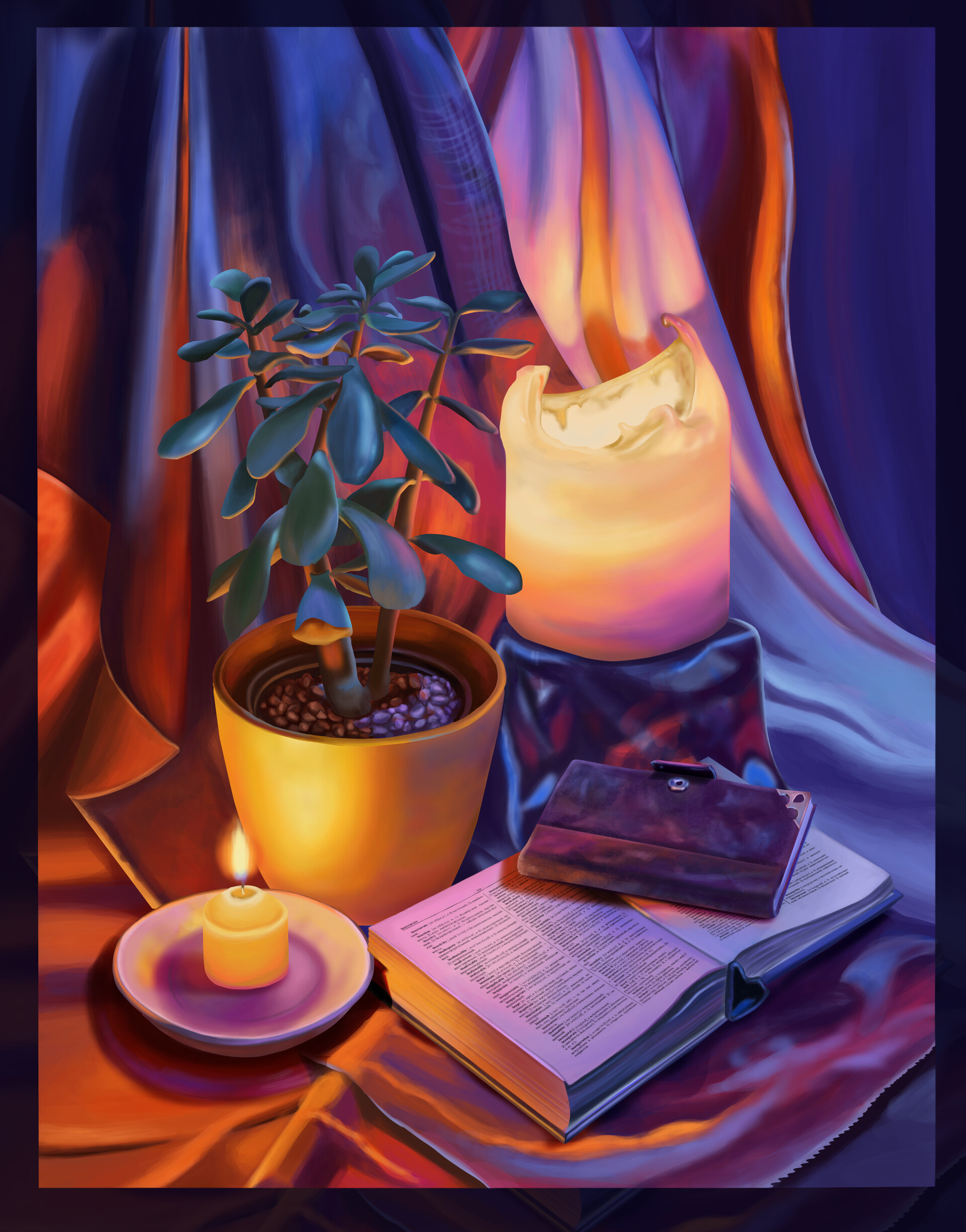 ArtStation - Still life with a book and candles