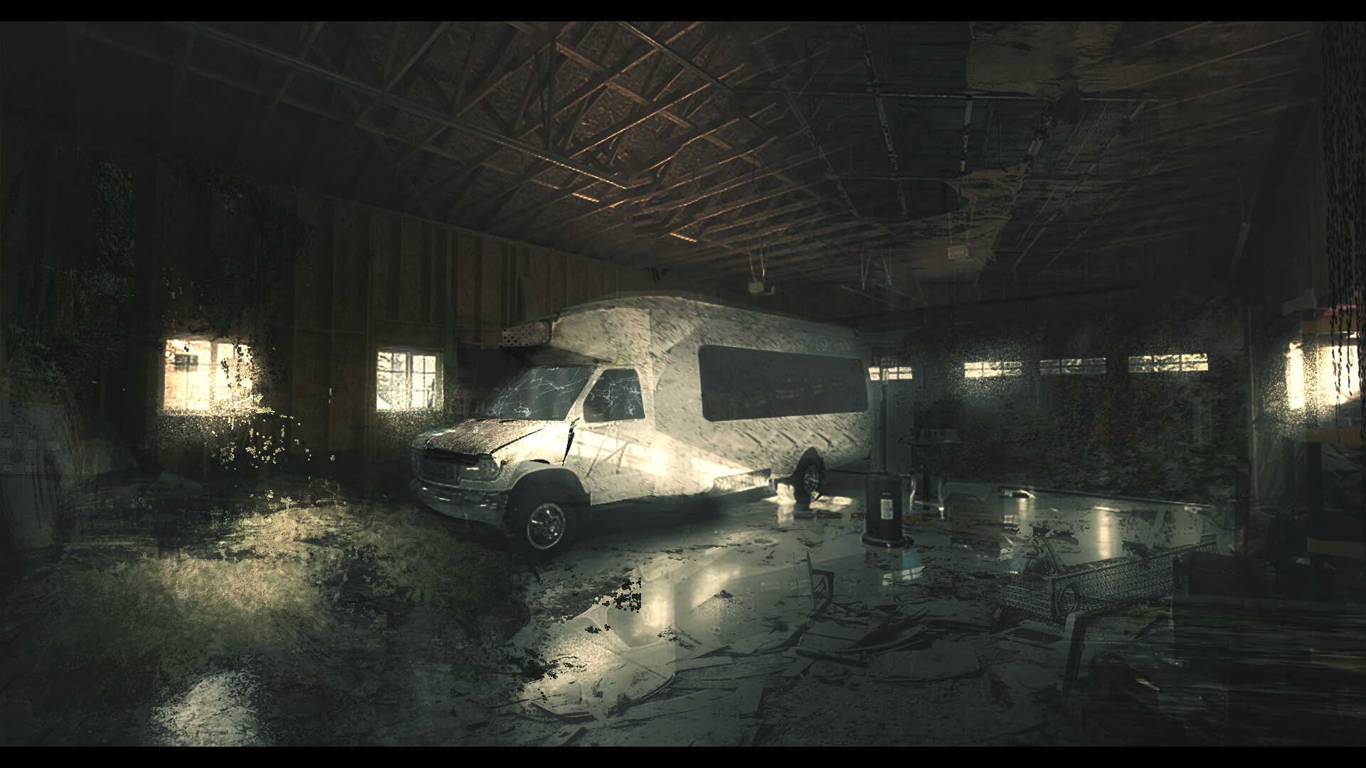 ArtStation - Apocalyptic Garage Sketch (wip)