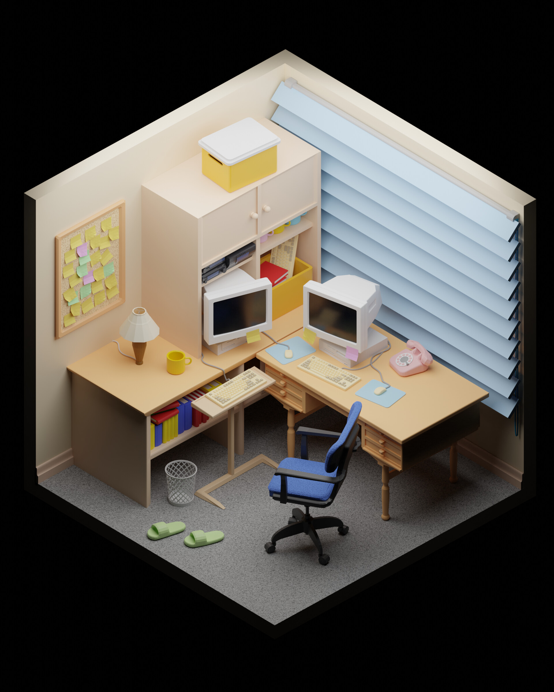 ArtStation - Low Poly - Vintage Computer Room