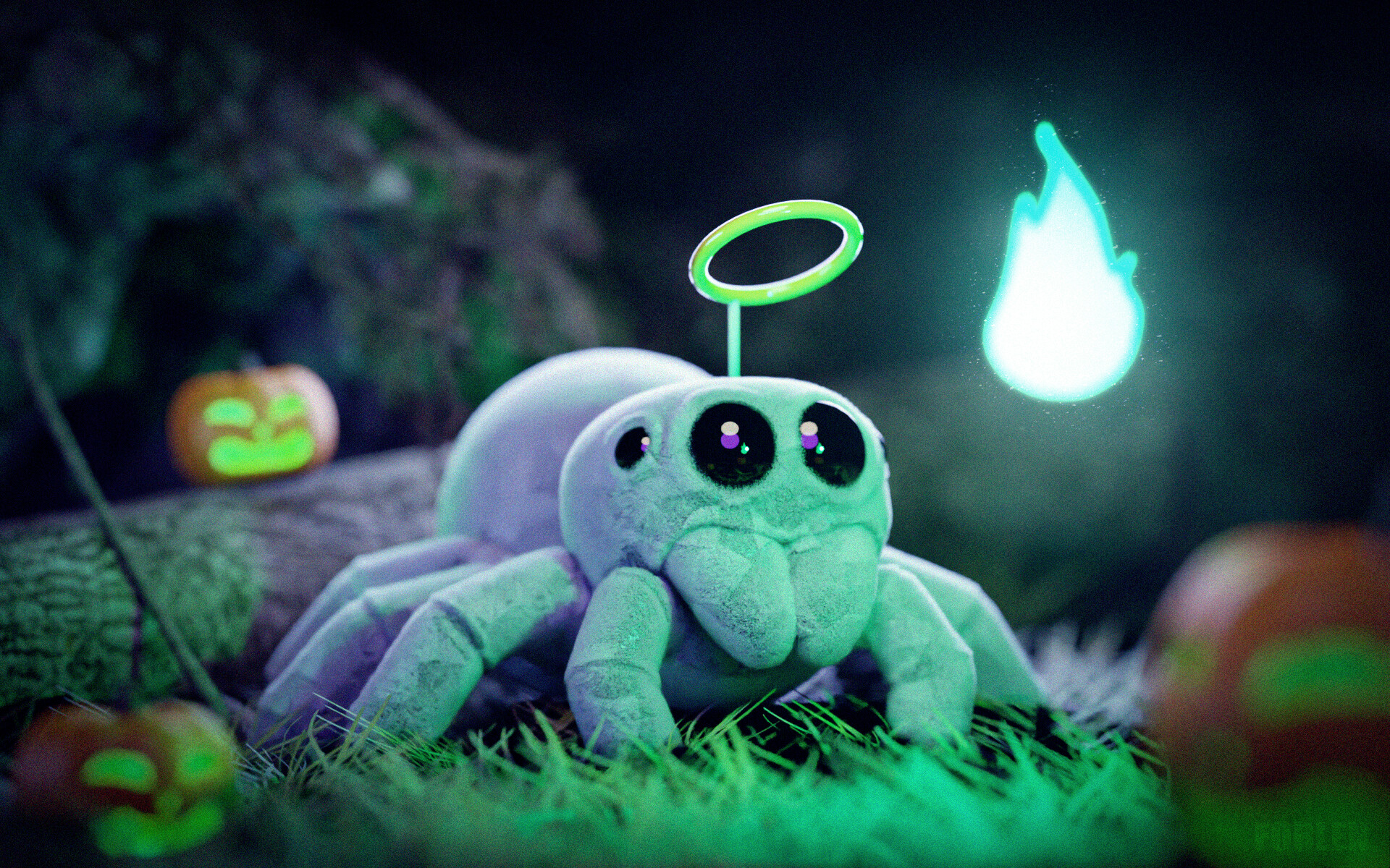 ArtStation - Little plushie spider at Halloween Night