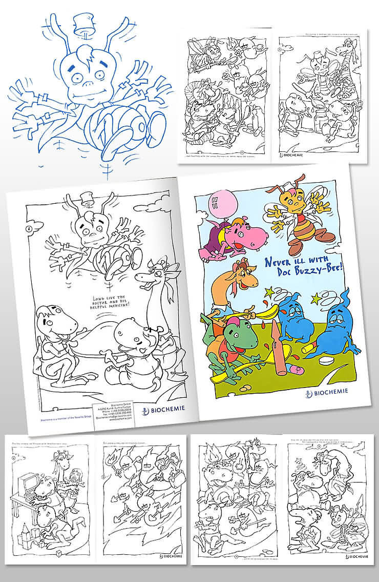 ArtStation - Cartoons for a children coloring book of a pharmaceutical ...