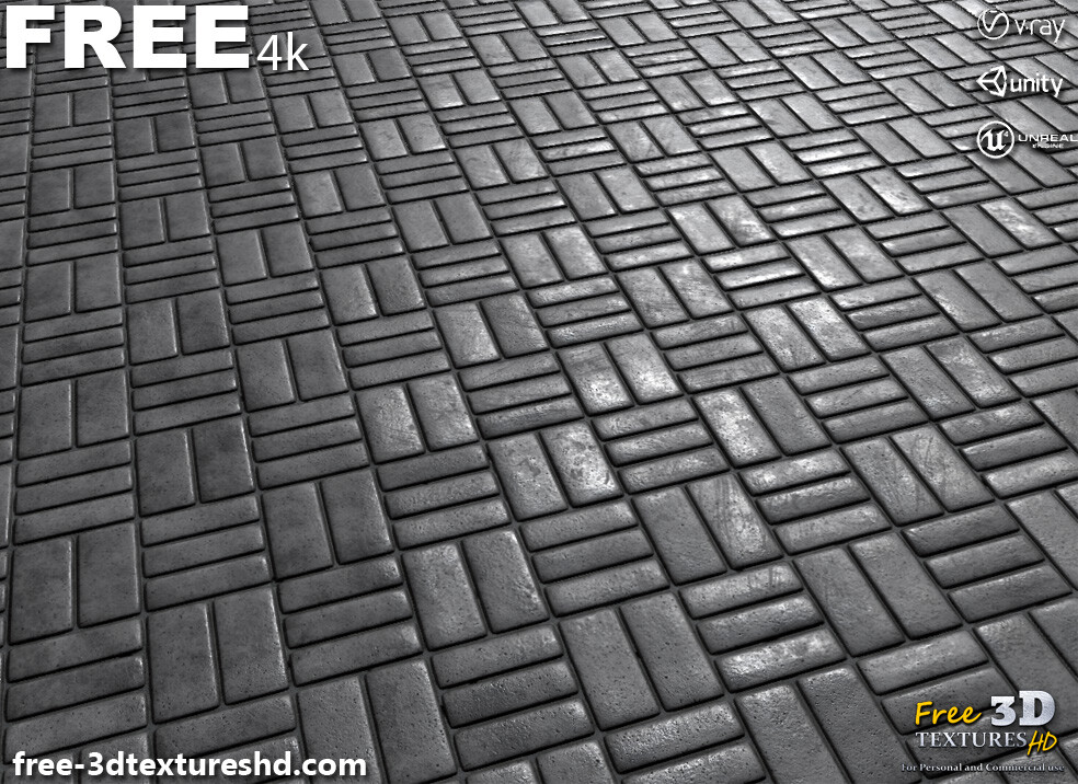 3D textures PBR free Download - Basket Weave Concrete pavement 3D ...