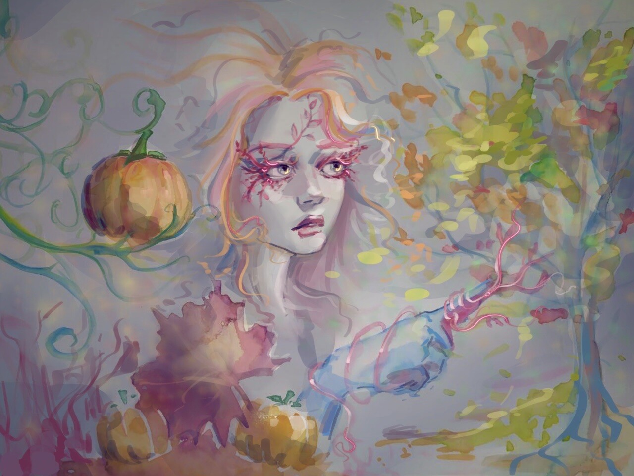 ArtStation - Quick fall illustration from the random watercolour sketch