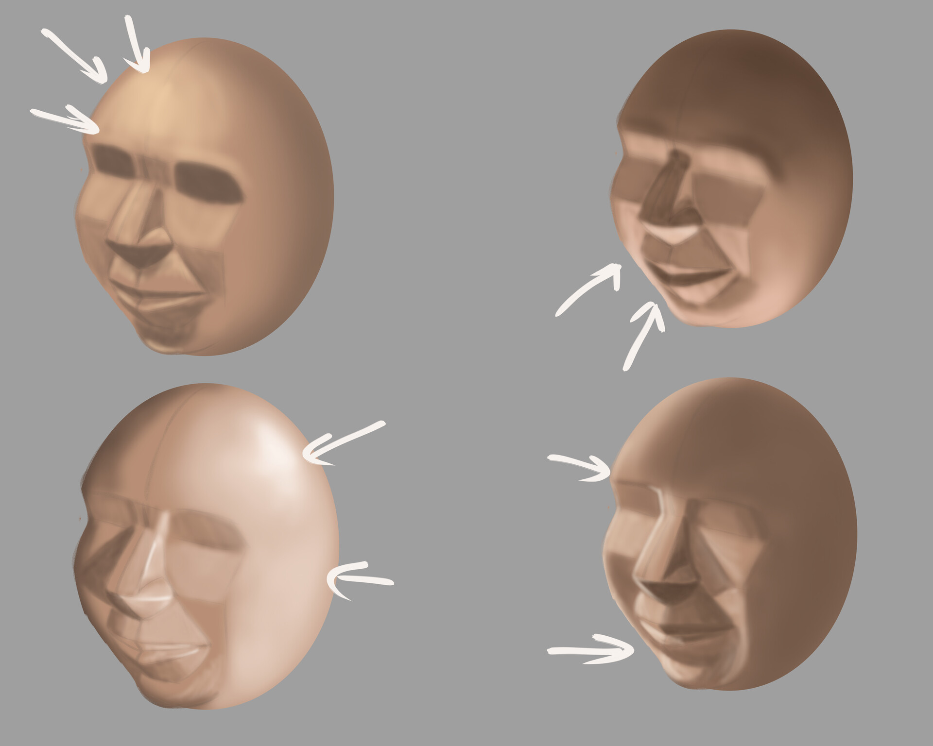 ArtStation - Basic Head lighting exercise (How to paint light course by Aaron Blaise)