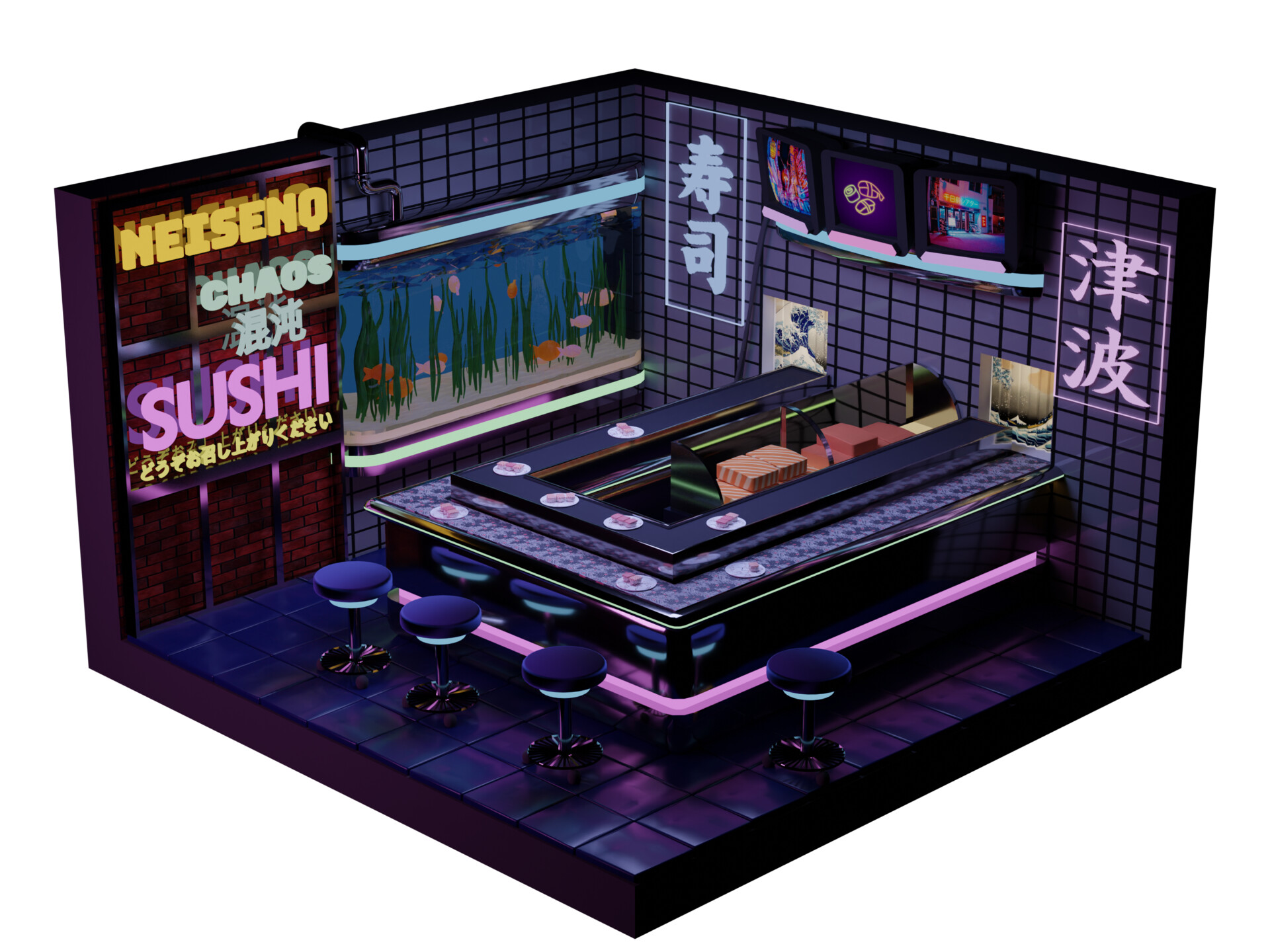 ArtStation - Cyberpunk Sushi Restaurant🍣