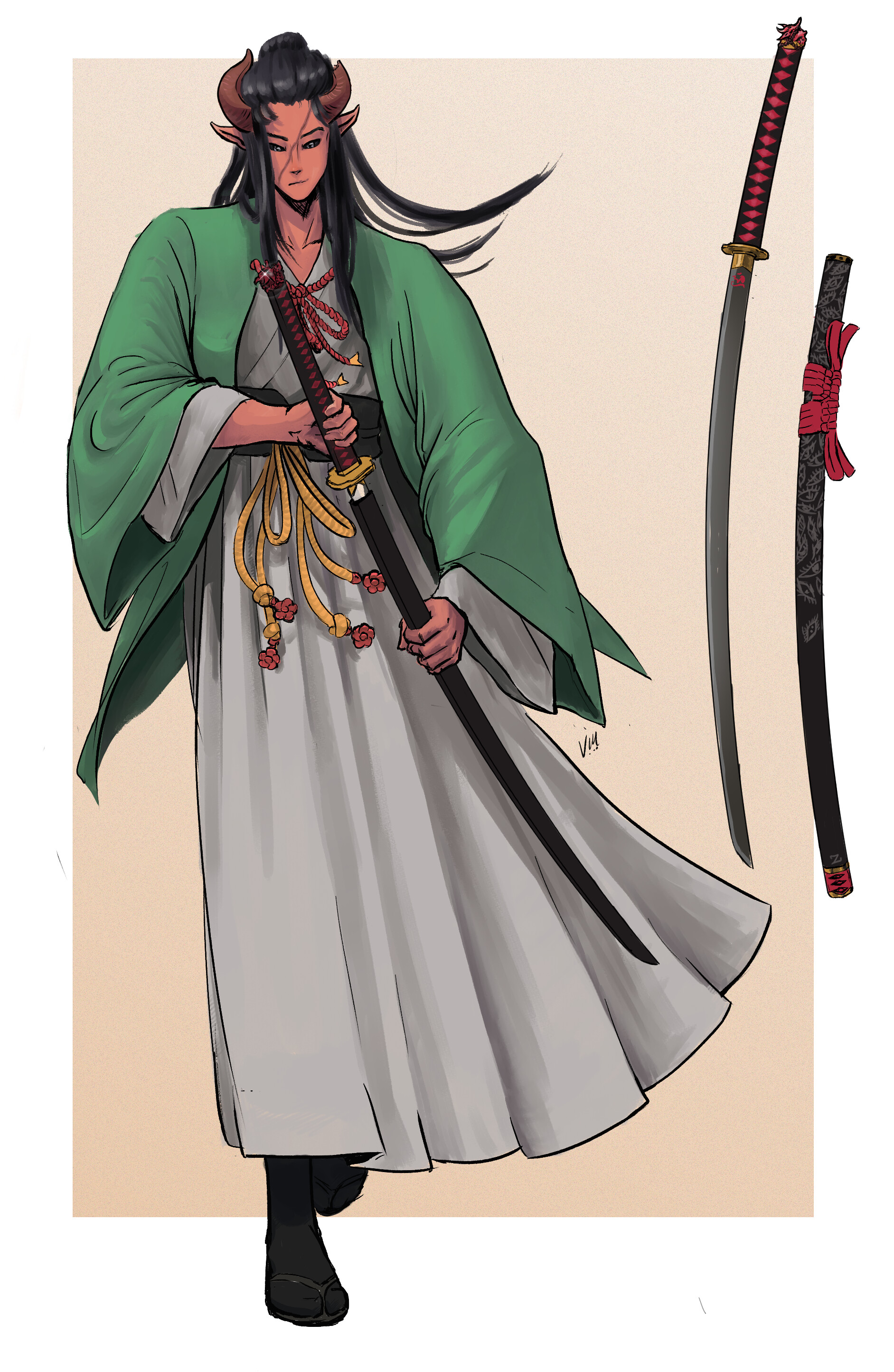 ArtStation - Yasha, the samurai tiefling.