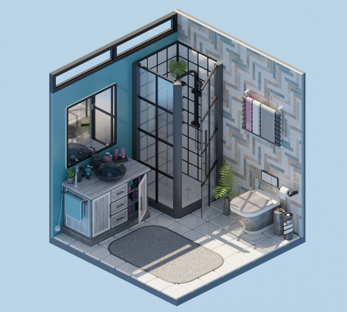 ArtStation - Isometric Modern Bathroom Design