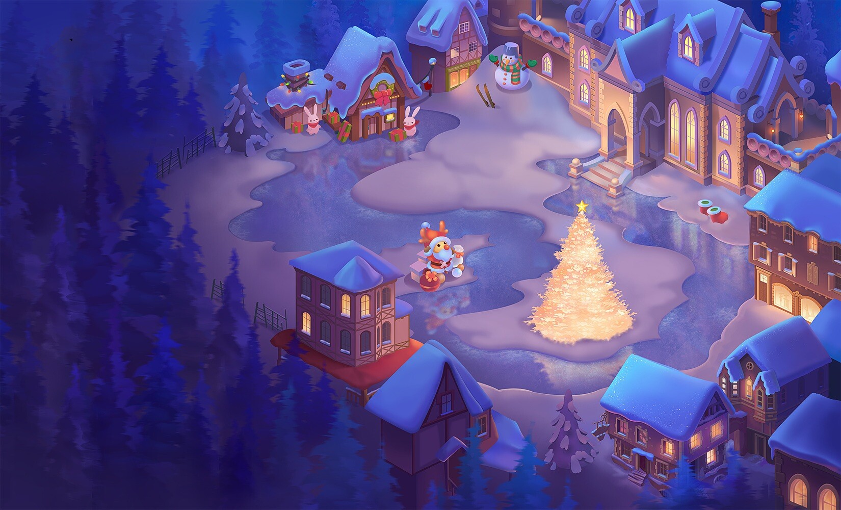 ArtStation - cute christmas forest town
