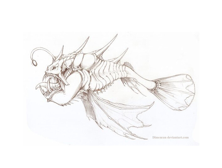 how to draw angler fish monster