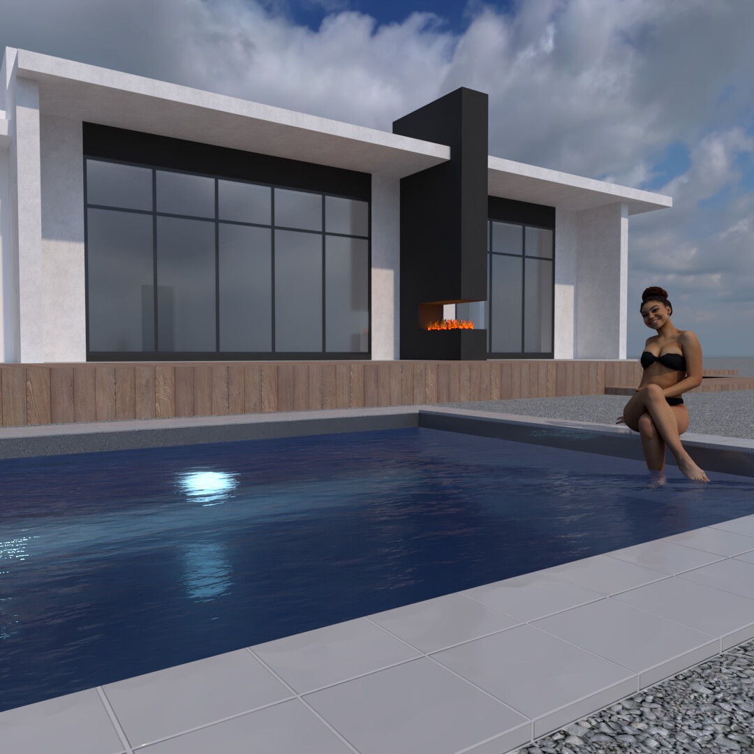 ArtStation - Exterior Architectural Modern House Pool Visualisation
