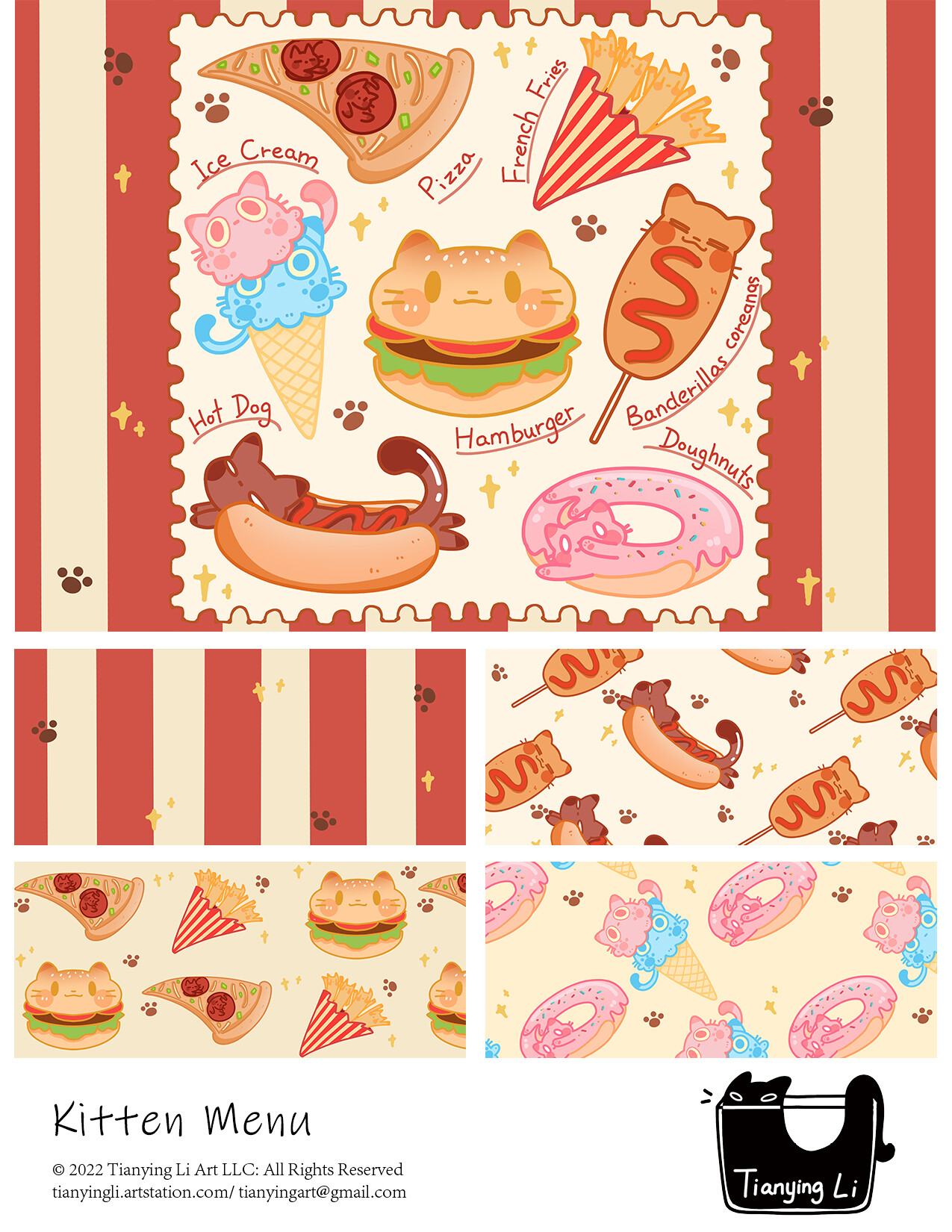 ArtStation - Kitten Menu Pattern design and application