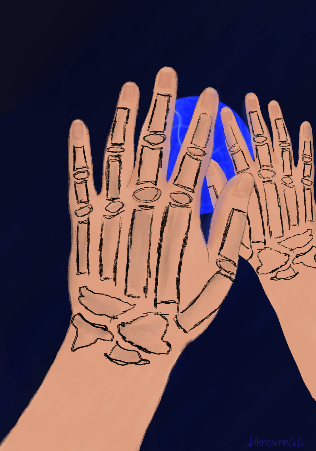 how to draw skeleton hands on your hands