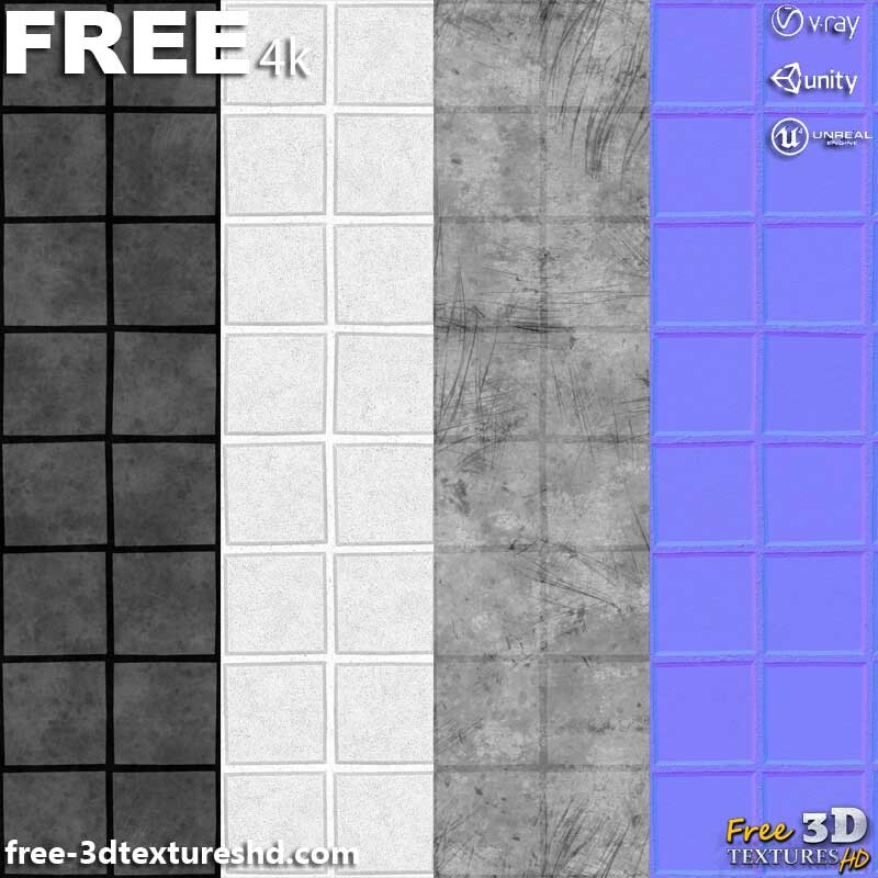 3D textures PBR free Download - Concrete Tile Pavement 3D Texture PBR ...