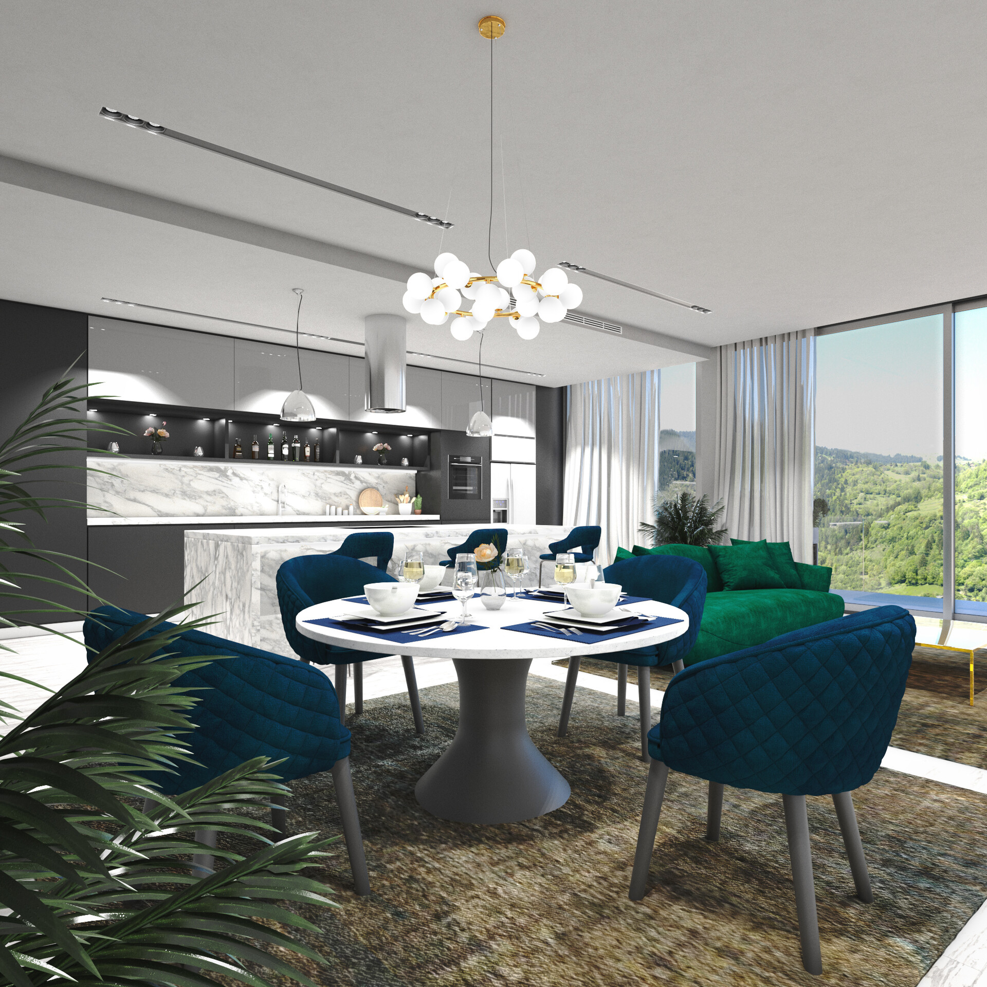 ArtStation - Open Space - Kitchen, Living Room and Dining Room