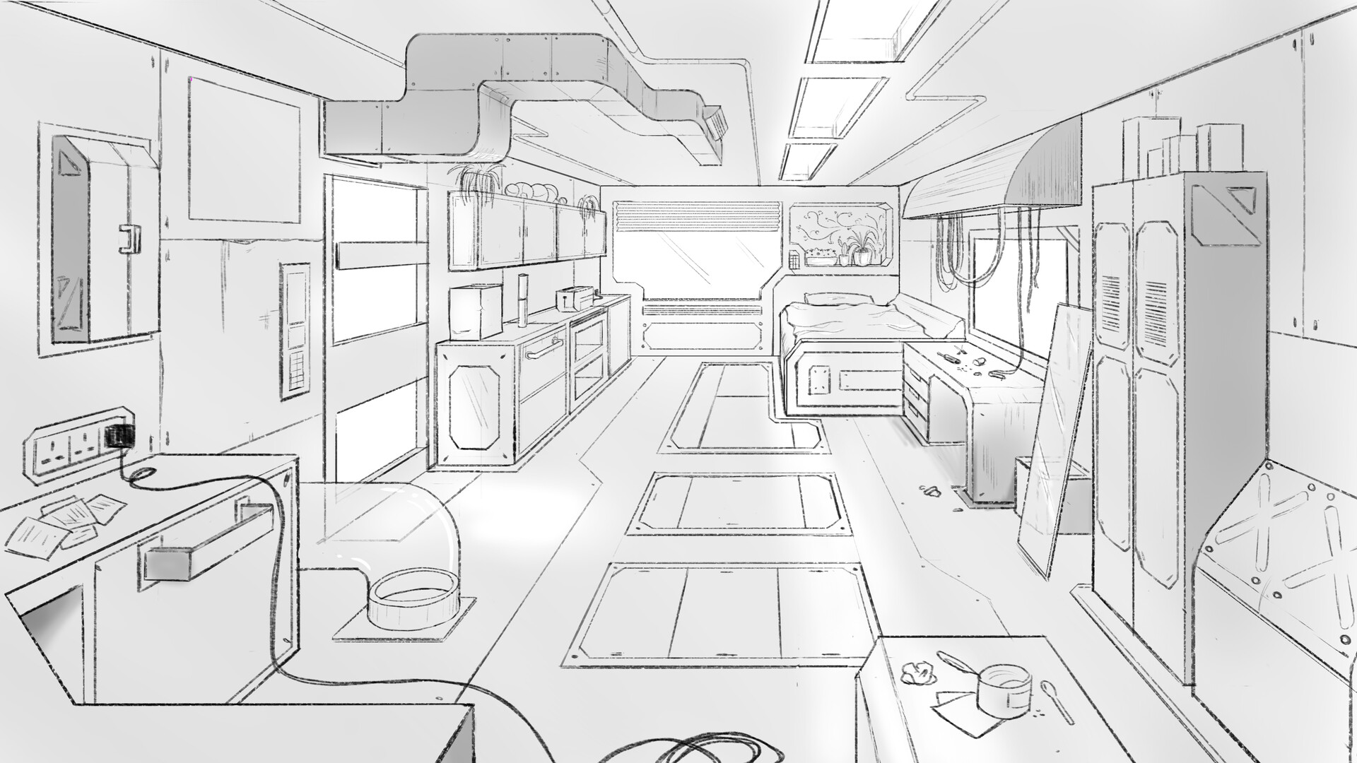 ArtStation - Sci-fi Room in 1-Point Perspective