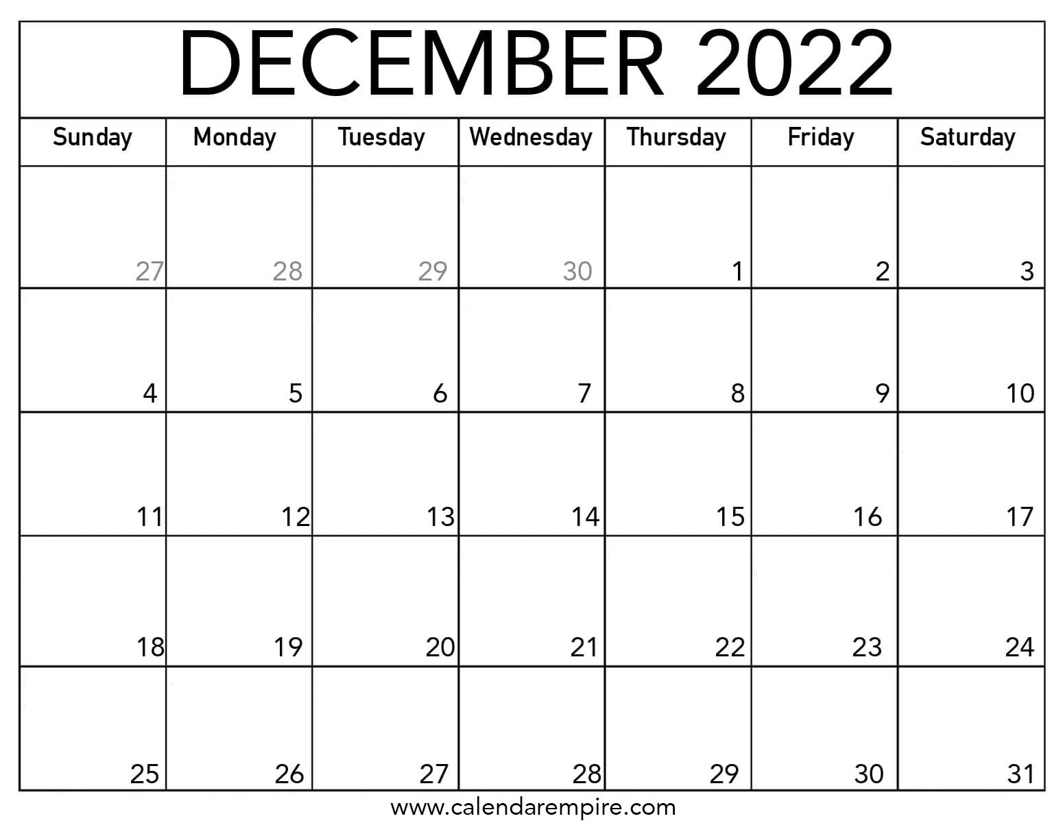 Printable December 2022 Calendar With Holidays