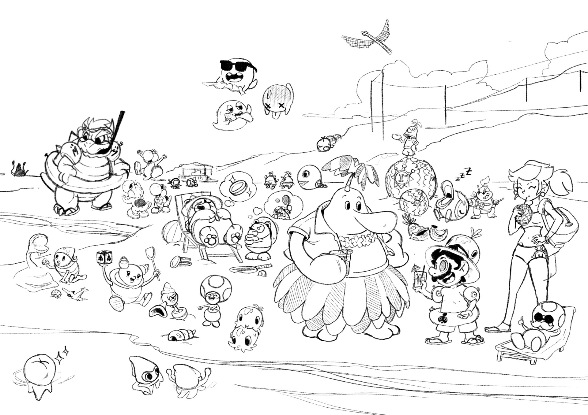mario brothers sunshine coloring pages