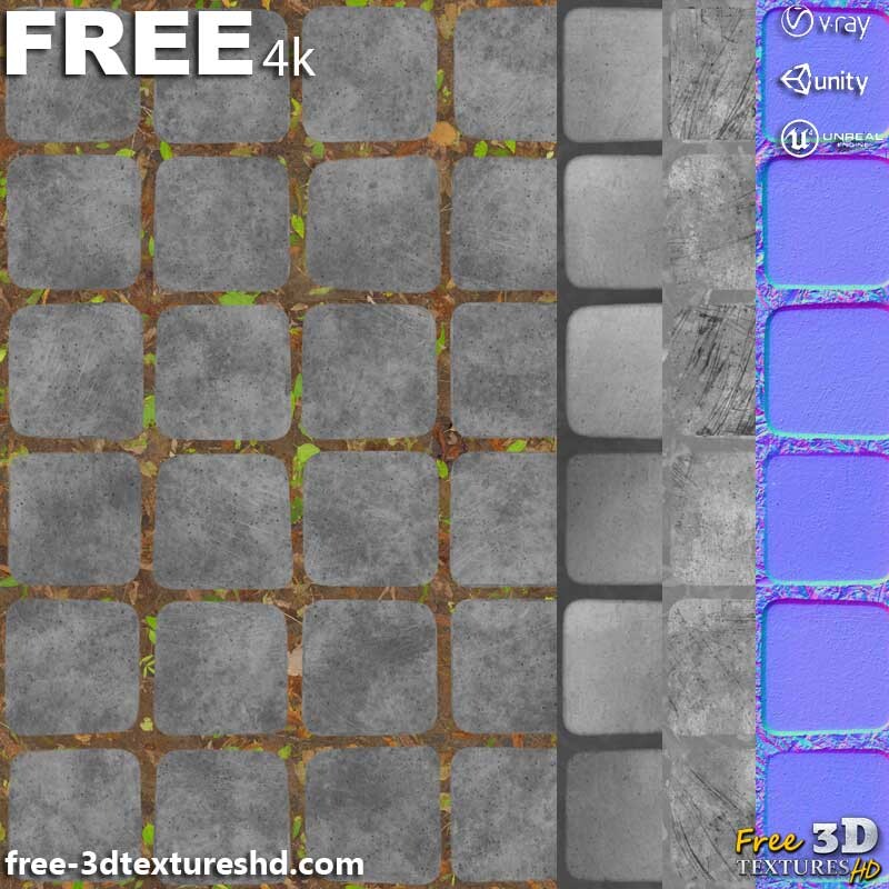PBR Textures Free Download - Old Concrete pavement with Grass 3D ...