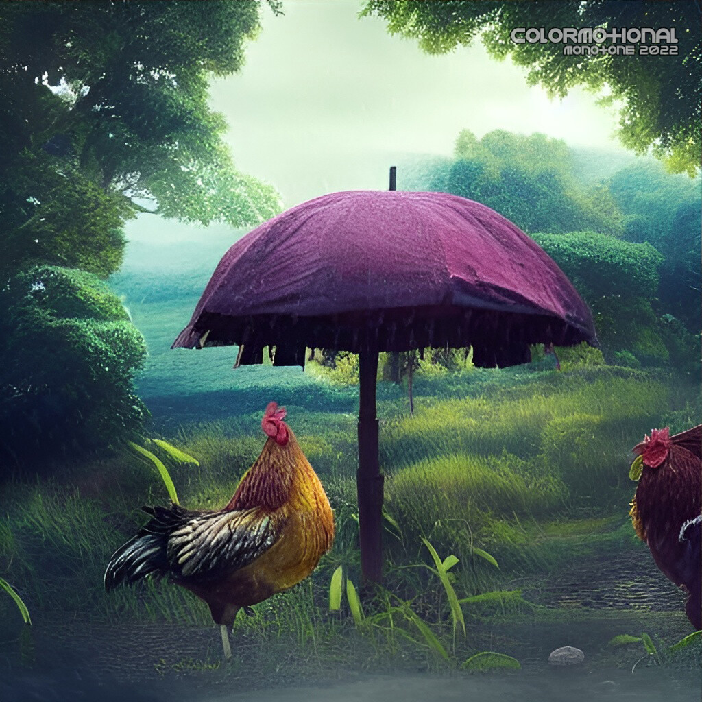 ArtStation - Nightcafe - Chickens in Rain