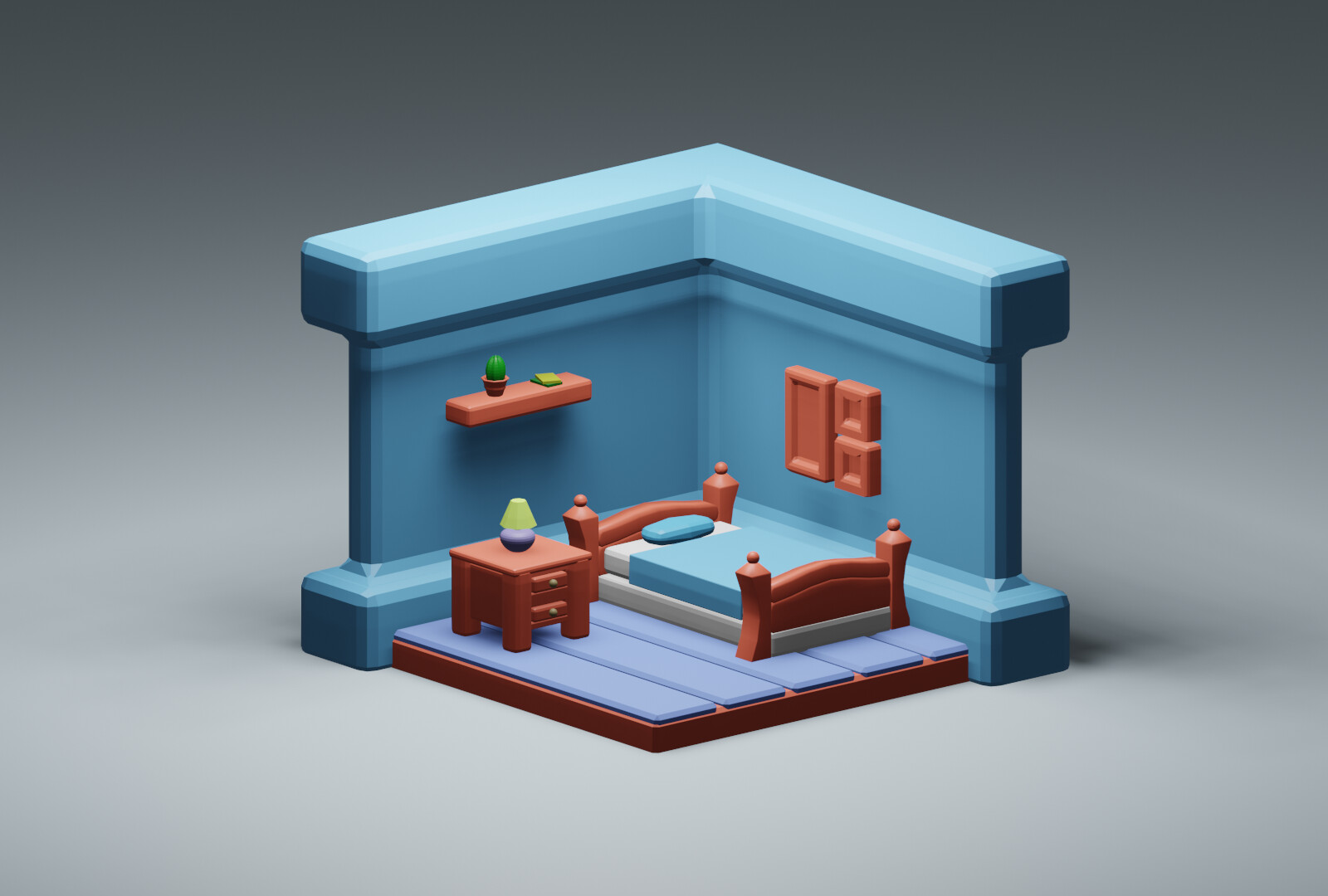 ArtStation - Low-poly model of bedroom