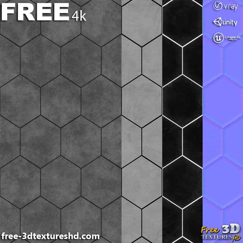 3D textures PBR free Download - Concrete Paving Hexagonal 3D Texture PBR in High Res Free ...