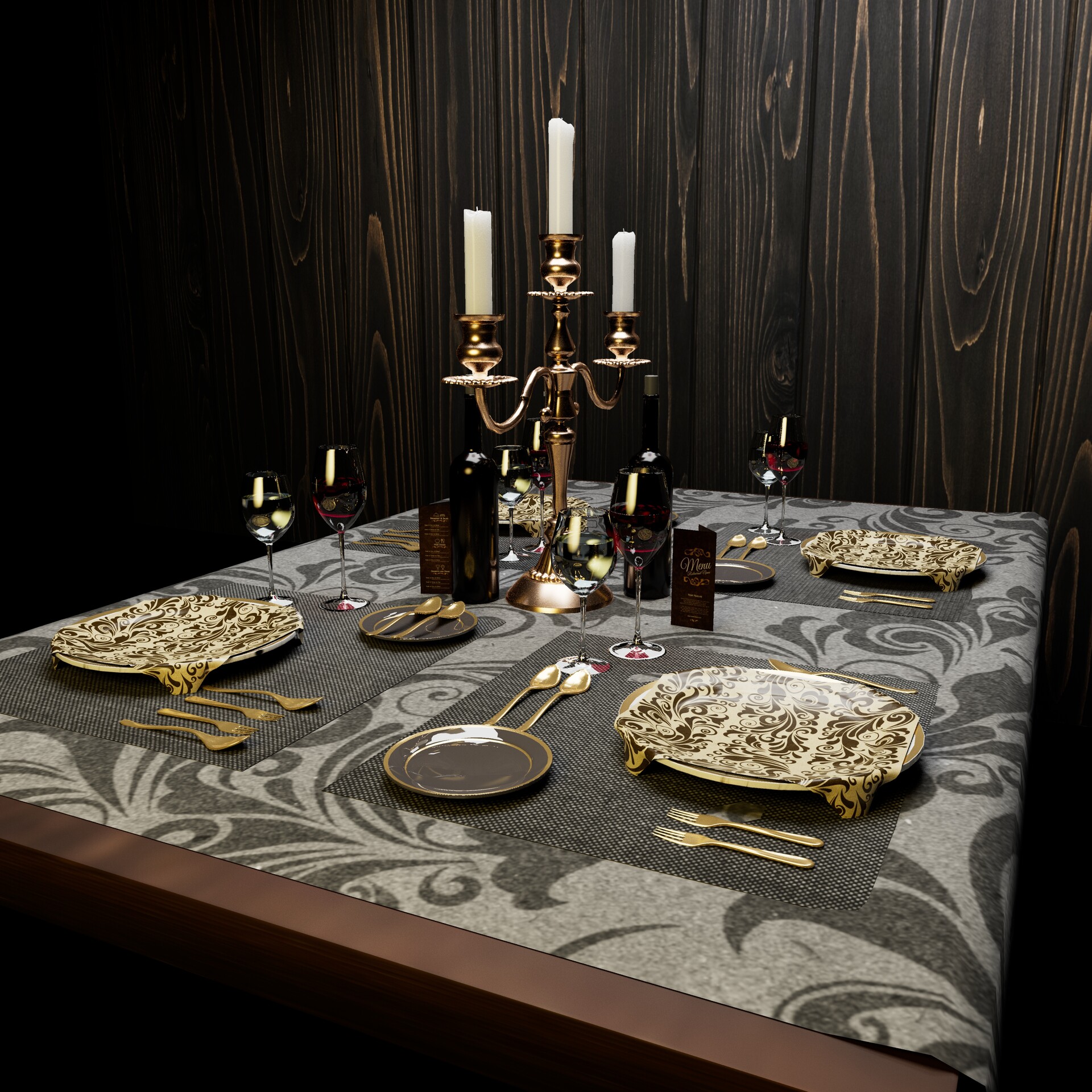 ArtStation - 3D luxury night dinner table