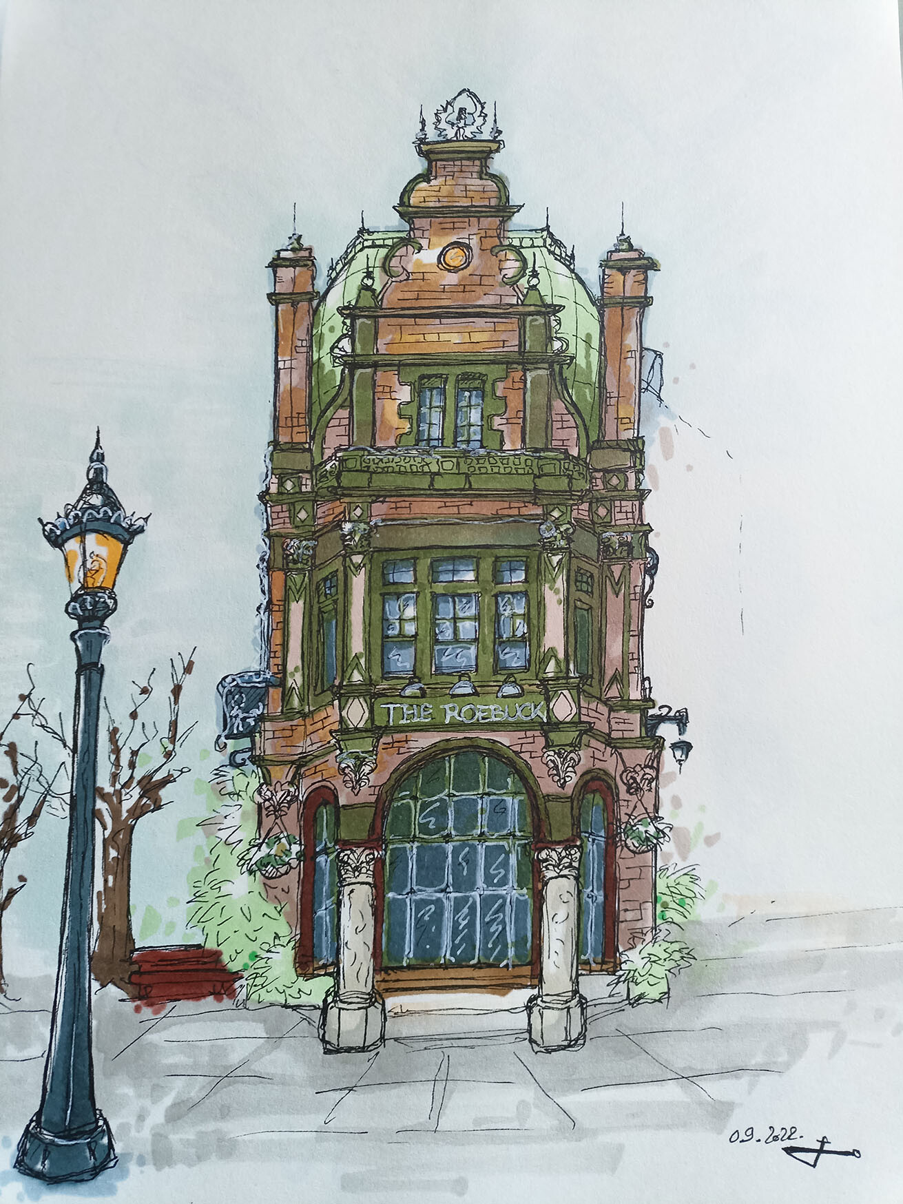 ArtStation - The Roebuck - urban sketch (trad.)