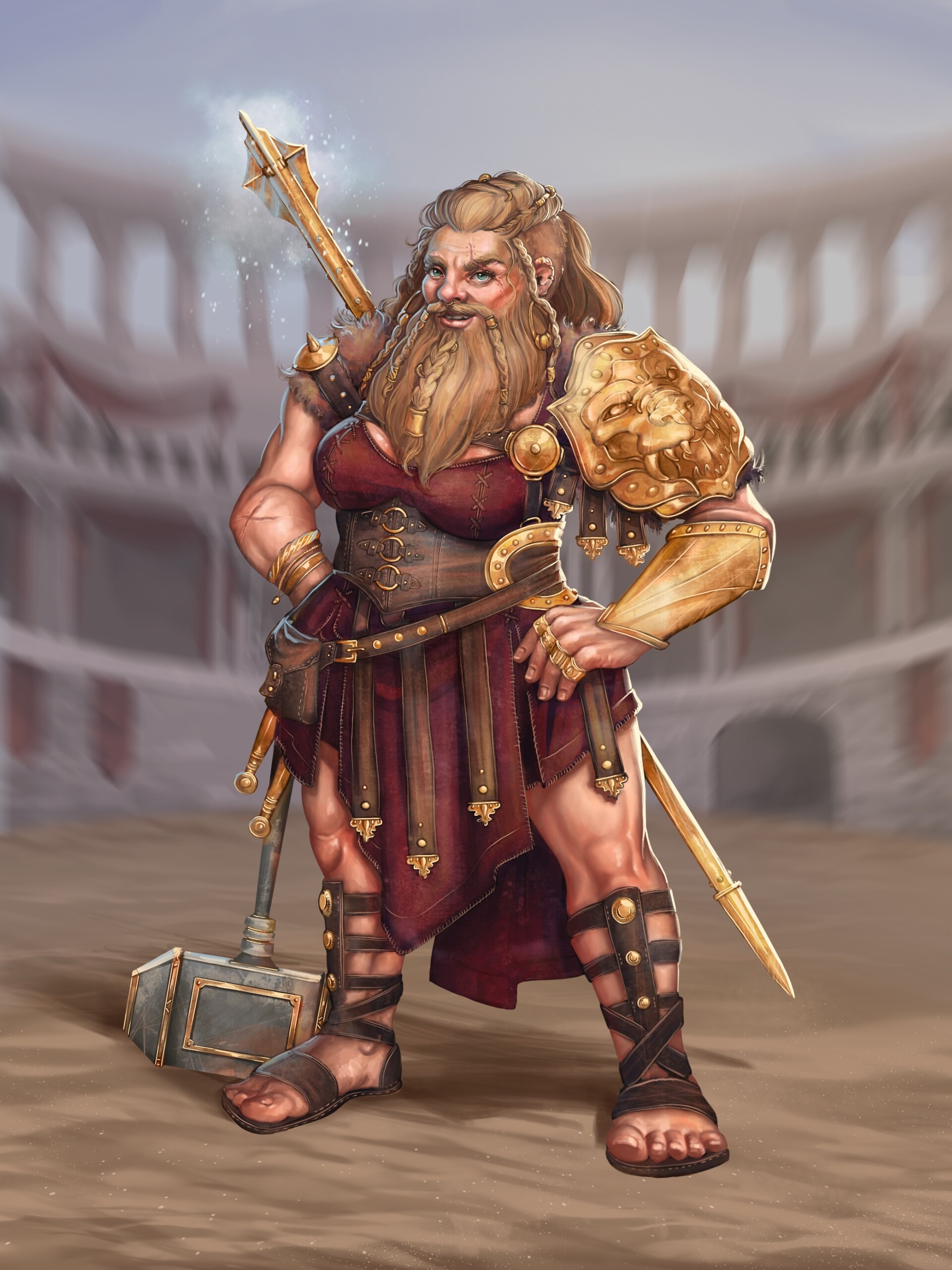 ArtStation - Vardrula “the Cougar”, dwarven gladiator sorcerer