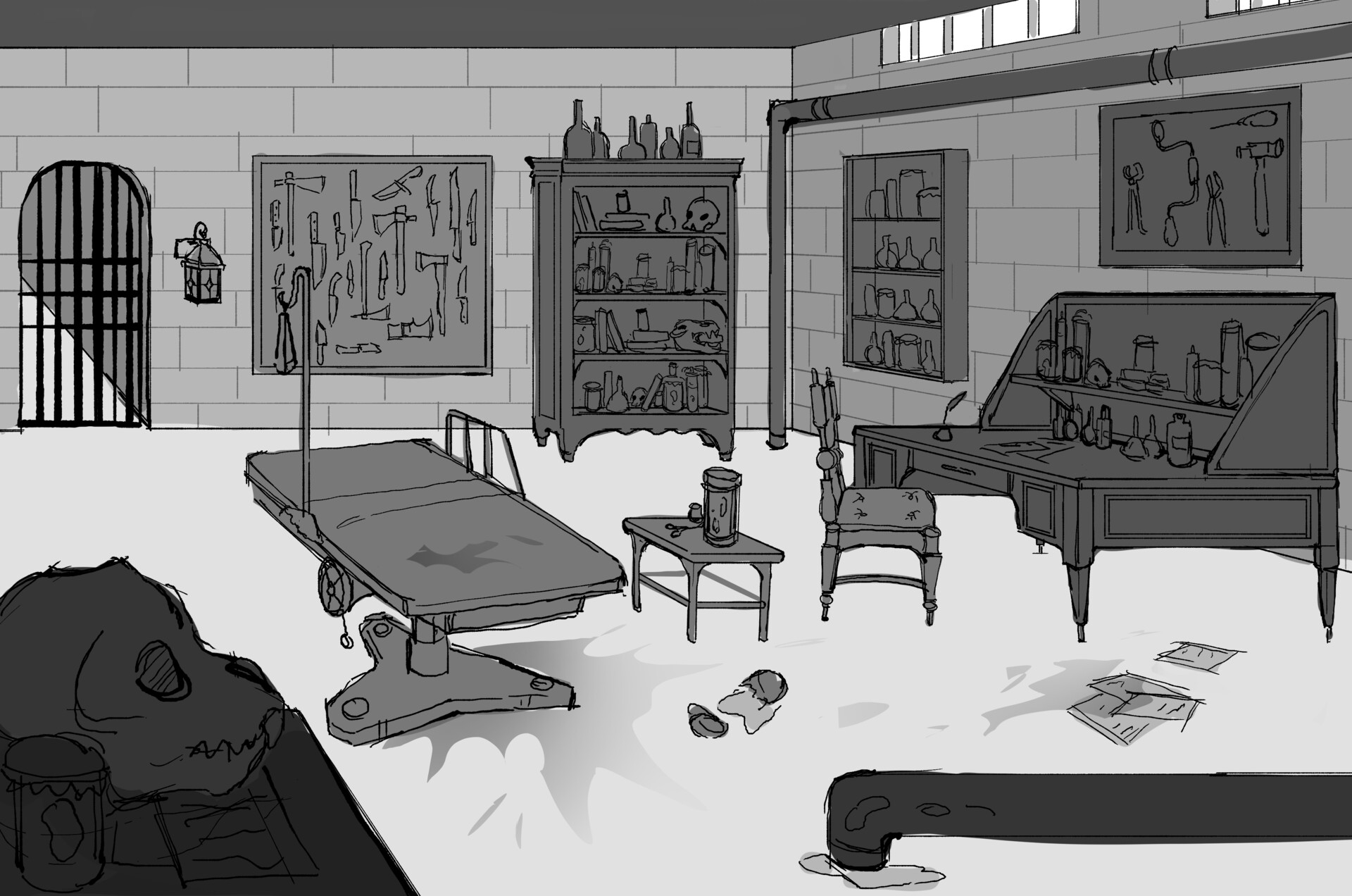evil science lab drawing