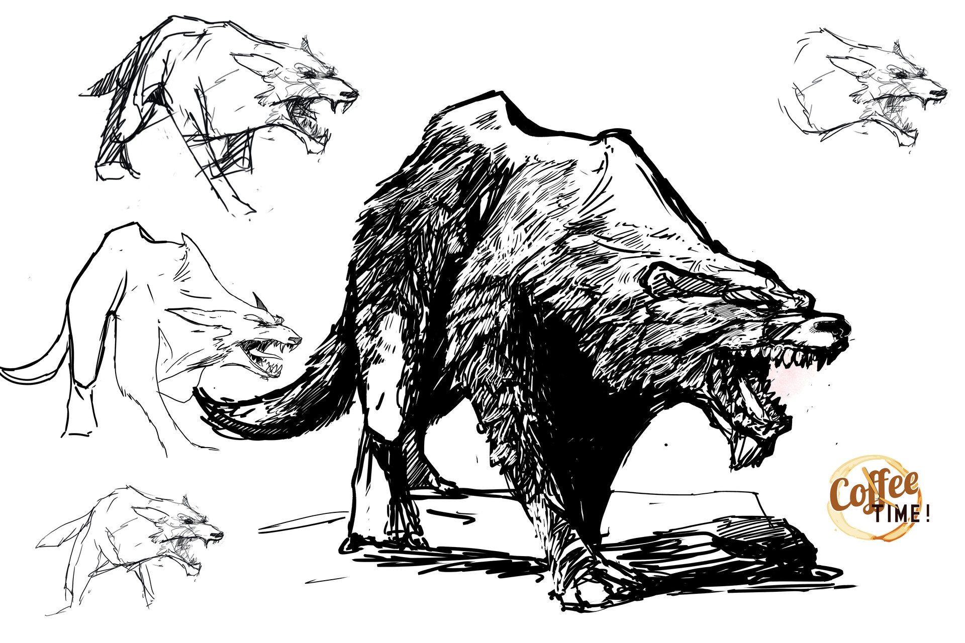 ArtStation - La bête du Gévaudan - Croquis et encrage
