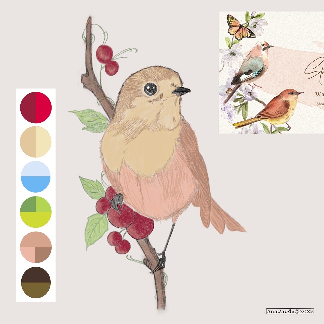 ArtStation - W.I.P. - Bird on cherry tree