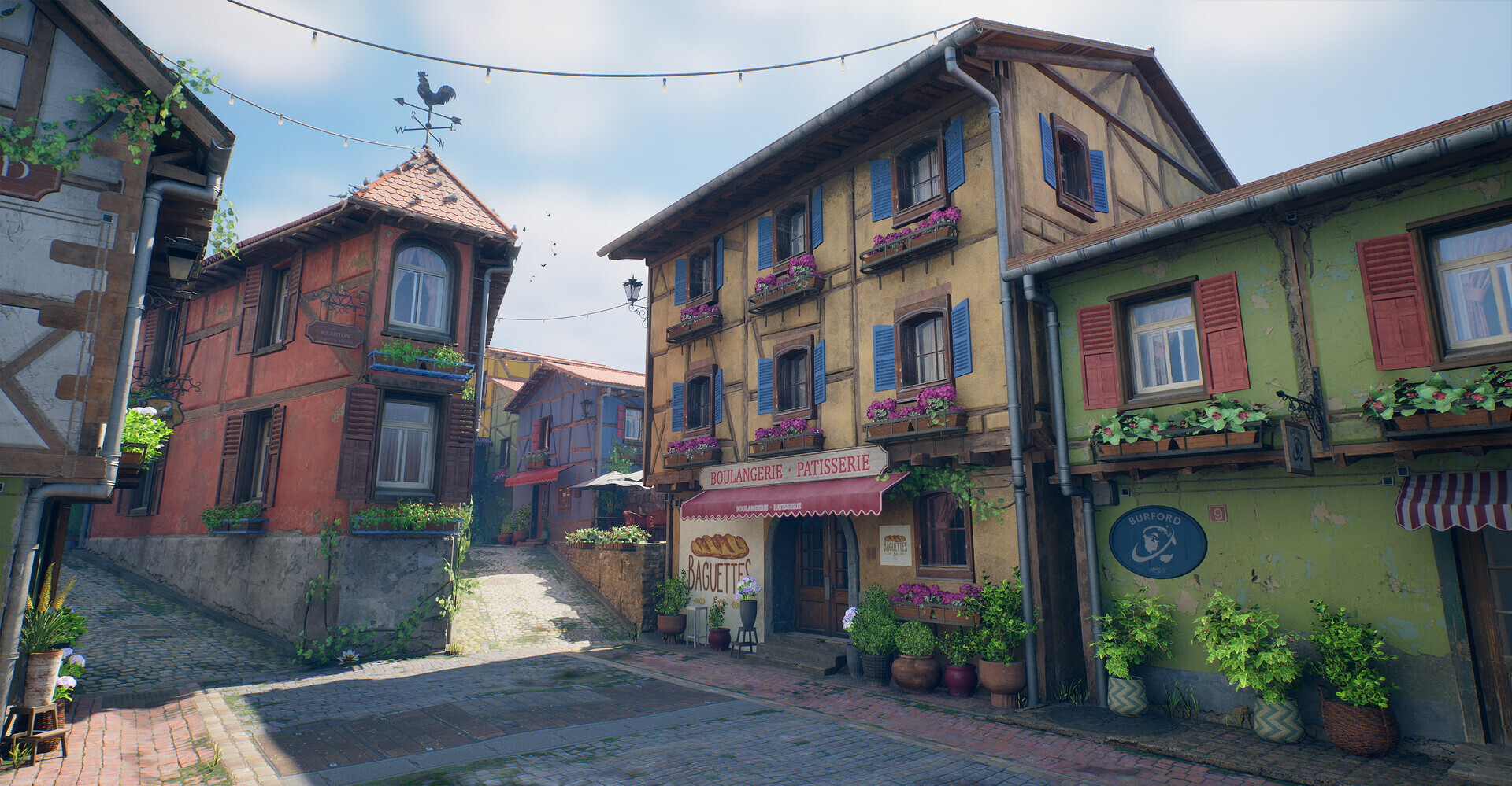 Wingfox workshop - UE5-FPS game scene "European Town" modeling material rendering full-process ...