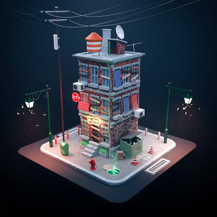 Sty hub. - Modélisation - Immeuble cartoon