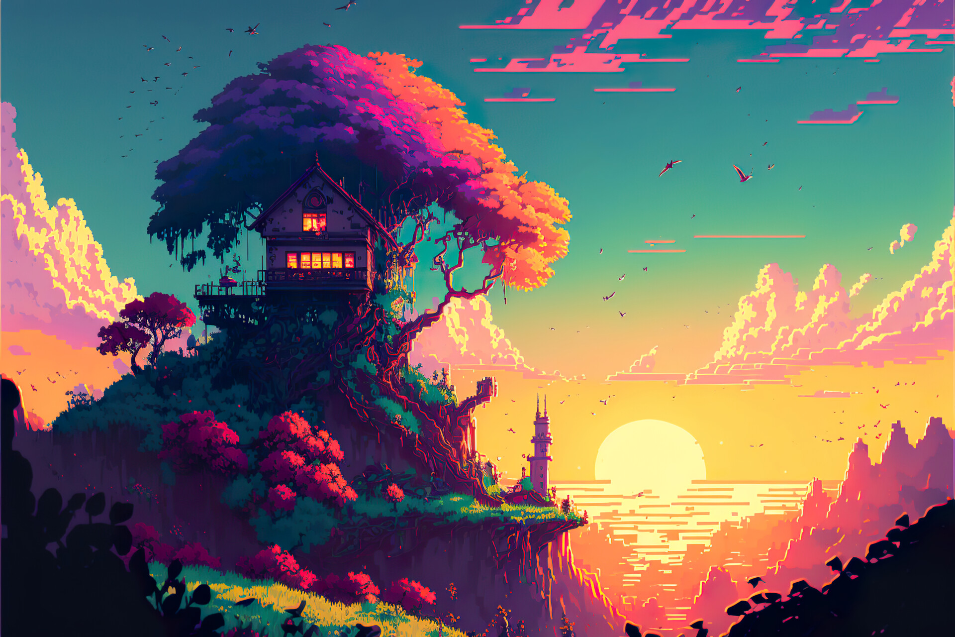 ArtStation - Almost pixelated vibrant day/night environments