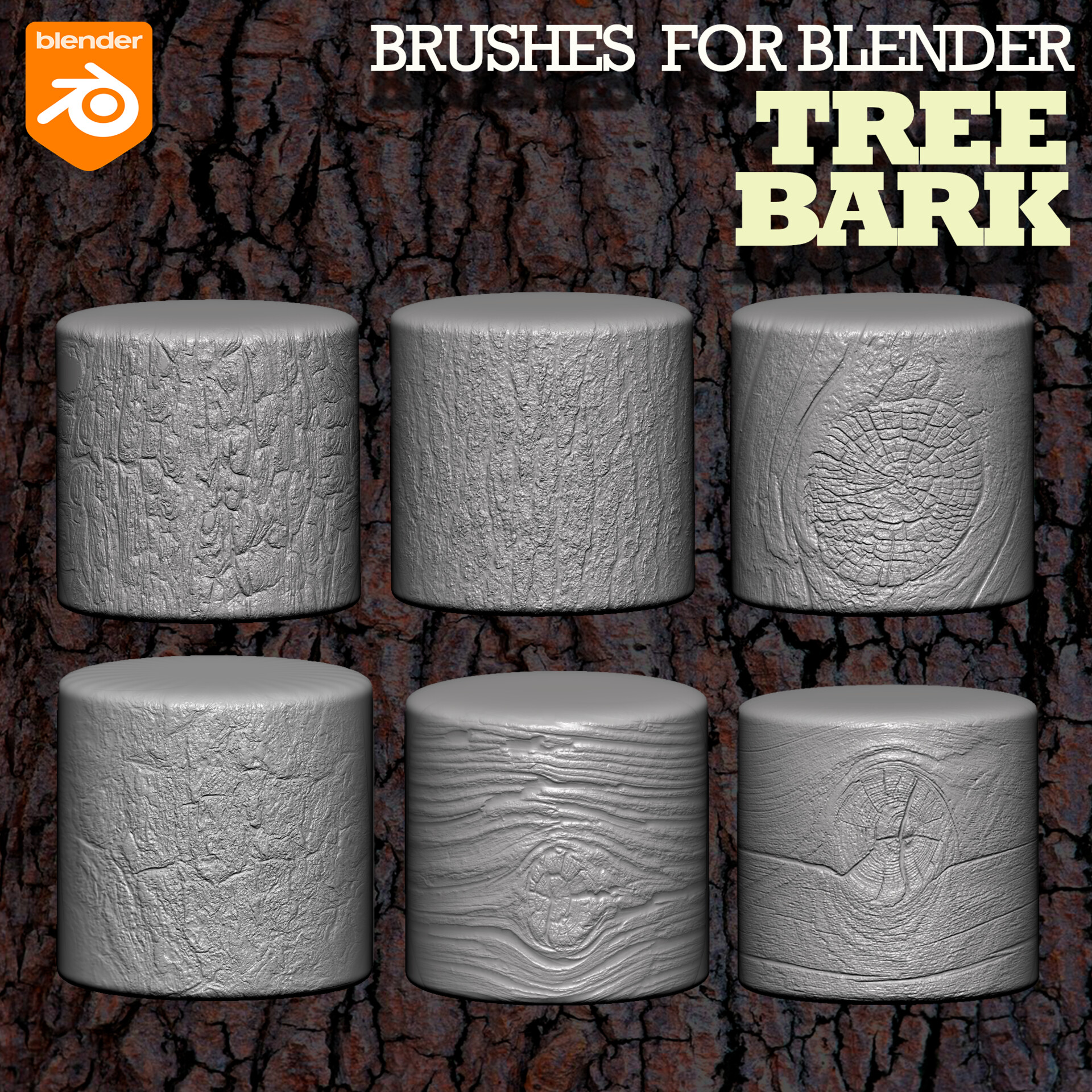 ArtStation - A package of Blender brushes - bark, slices, knots of wood.