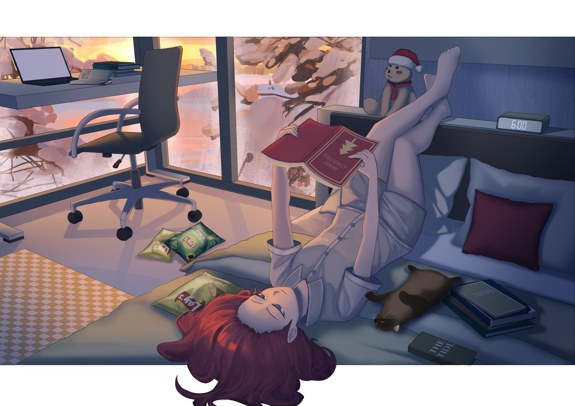 ArtStation - Laying on bed in Christmas Morning