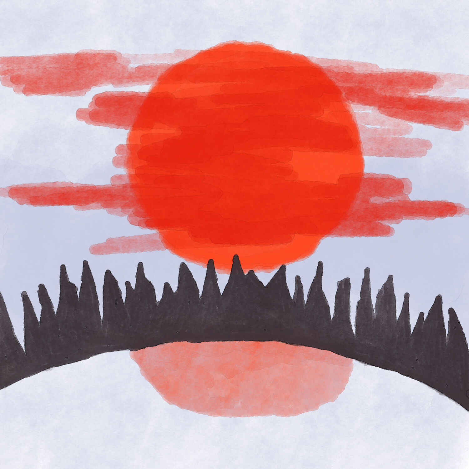 ArtStation - Watercolor Bloodmoon Over a Lake