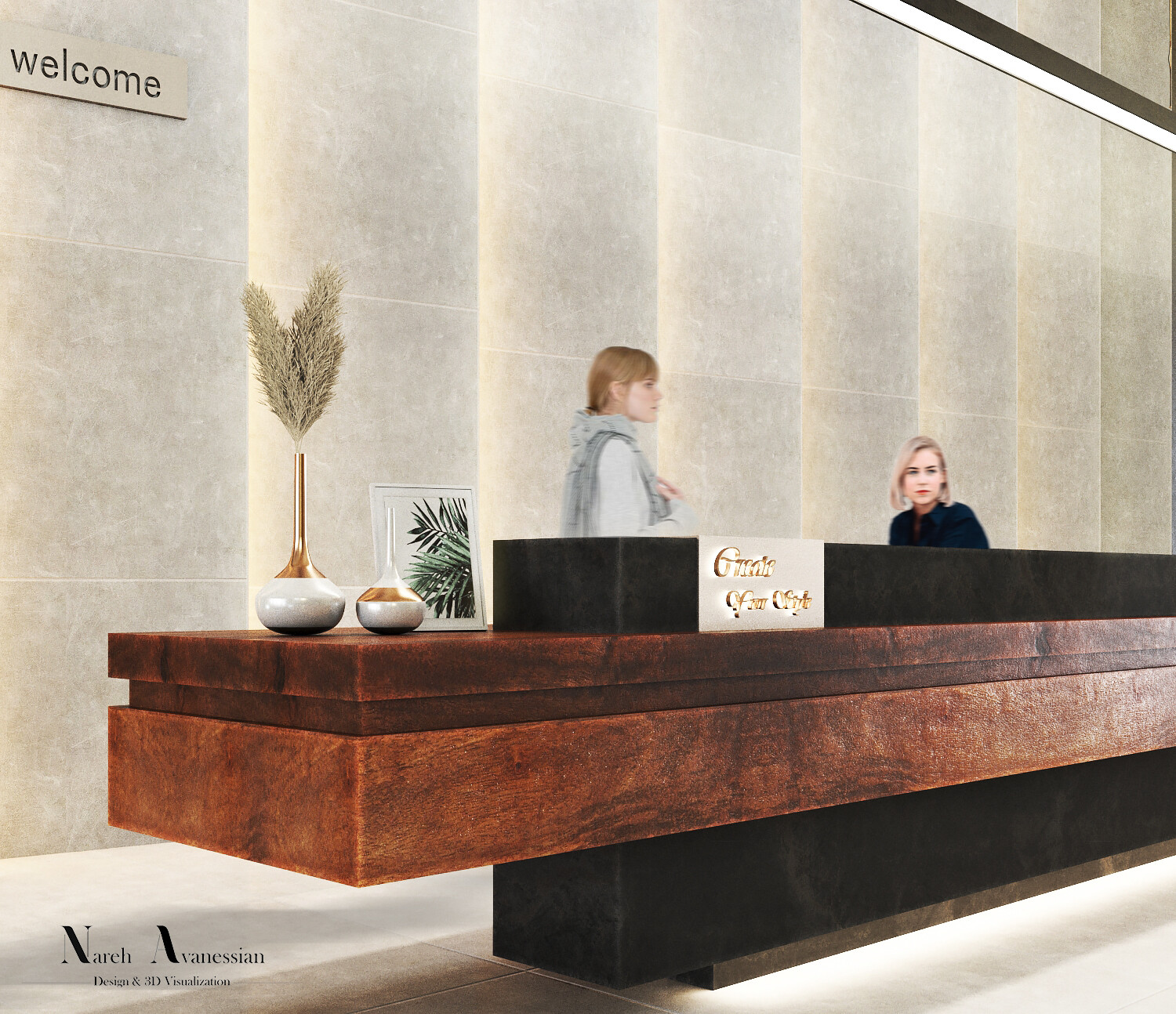 Nareh - Reception desk lobby office entrance wallpanel