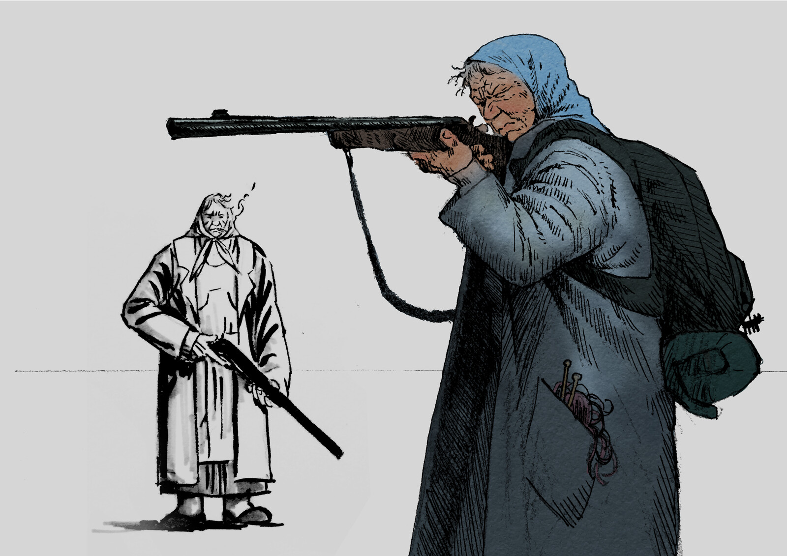 Theo Valbjørn - Grandma with Gun in Winter Wasteland