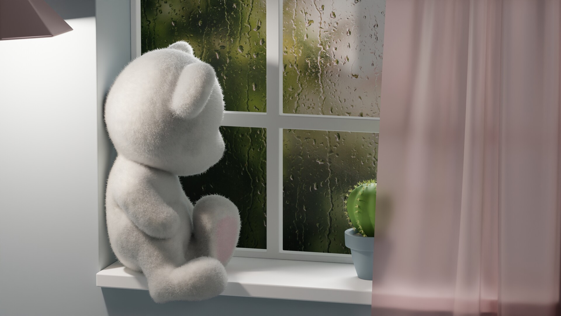 ArtStation - Sad Teddy bear looking through a window