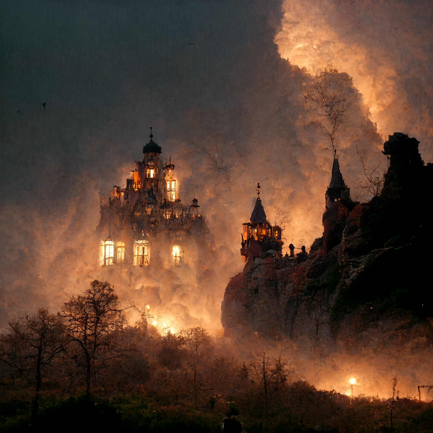 ArtStation - A haunted gothic castle along a cliffside