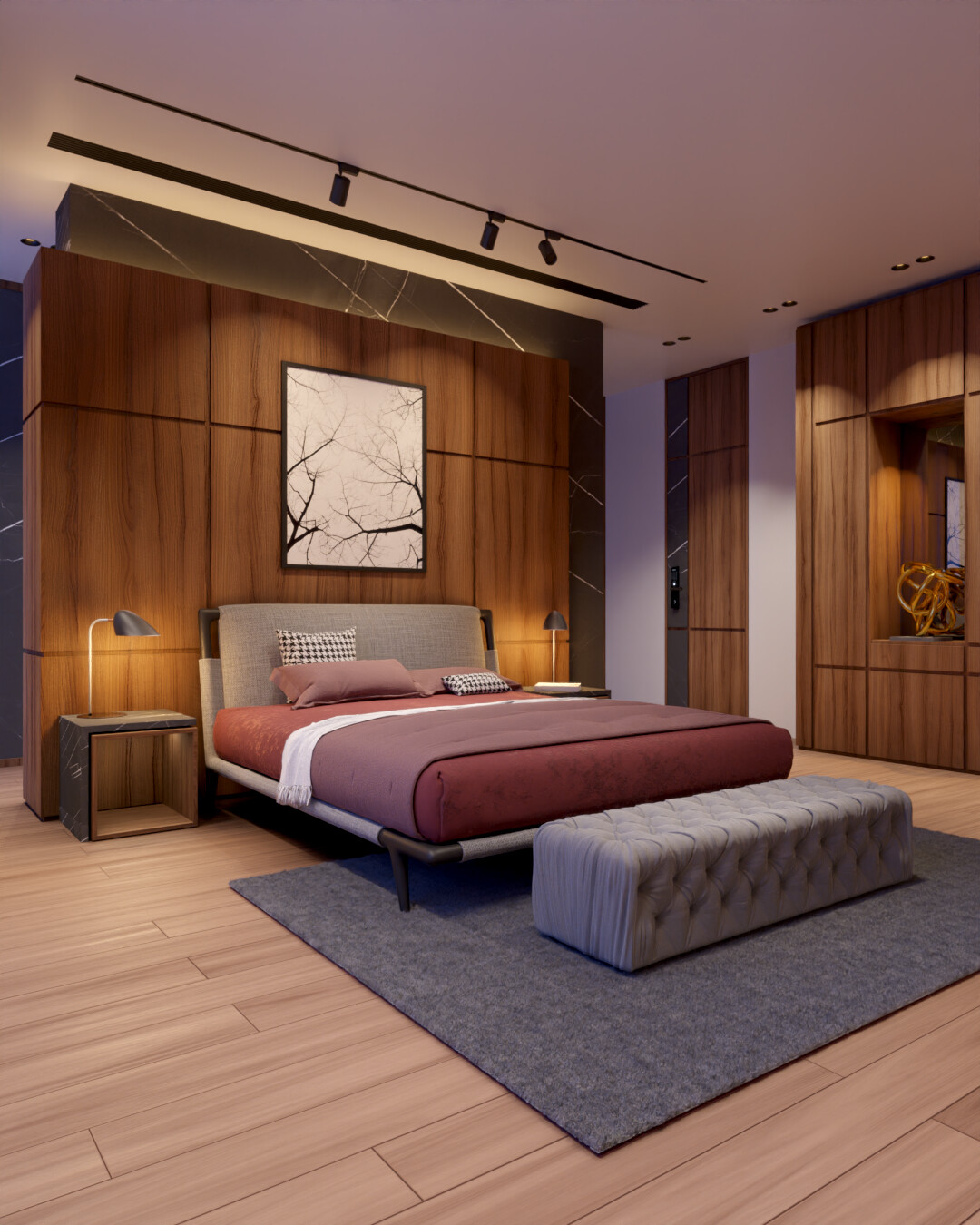 ArtStation - Bedroom with Marble & Wood Finish.