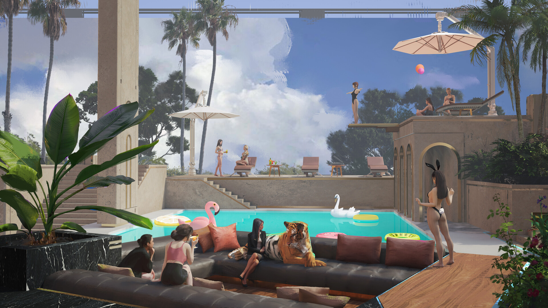 ArtStation - Diving girls and bystanders