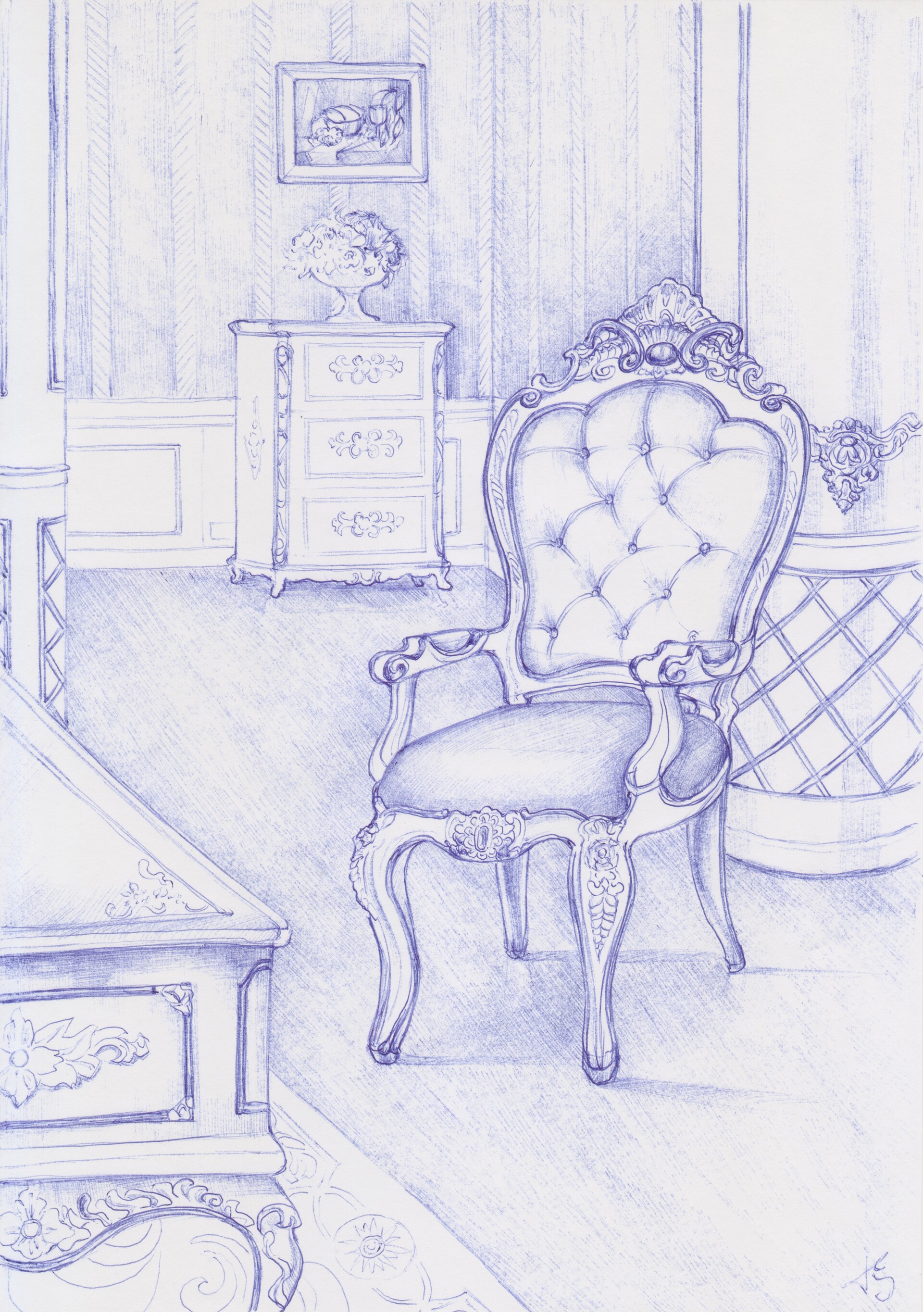 ArtStation - Rococo. Ballpoint pen drawing