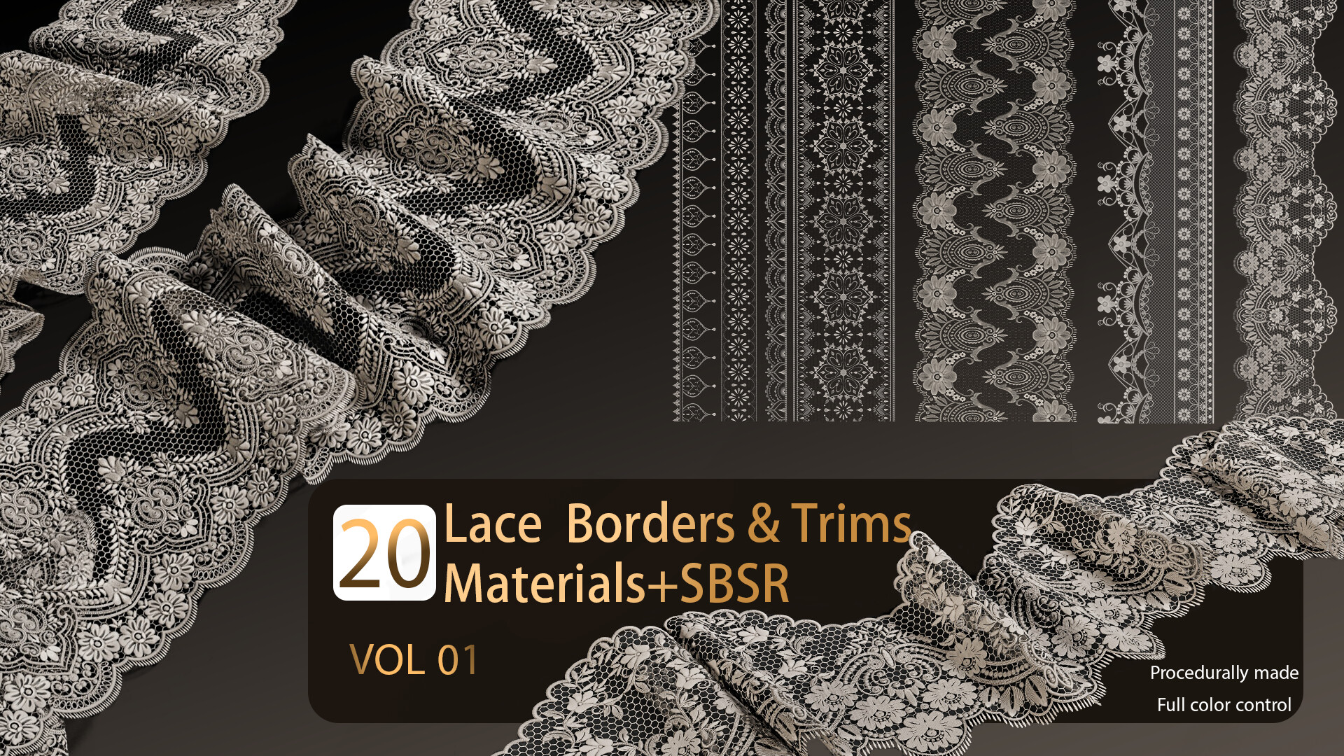 ArtStation - 20 Lace Borders & Trims Materials+SBSAR-VOL01