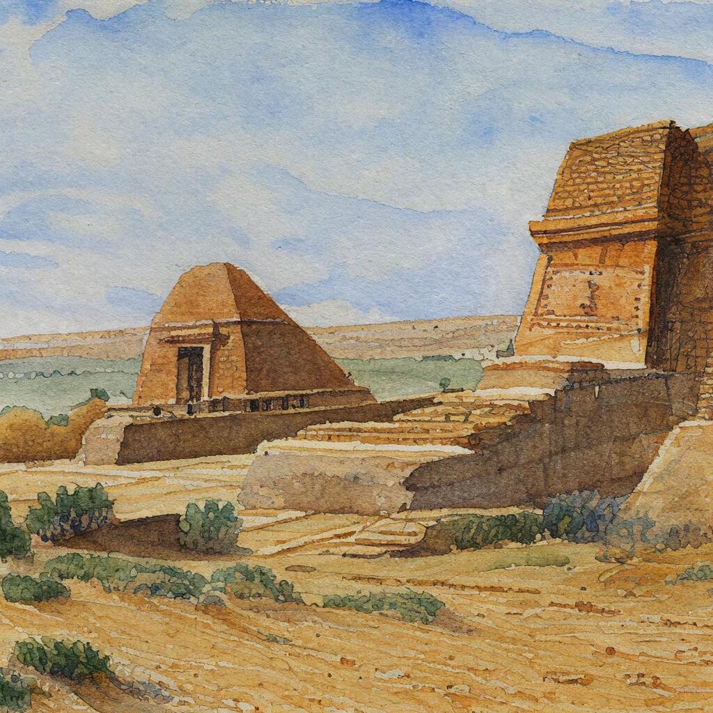 ArtStation - [AI] Egyptian temple ruins in arid landscape, by Helen ...